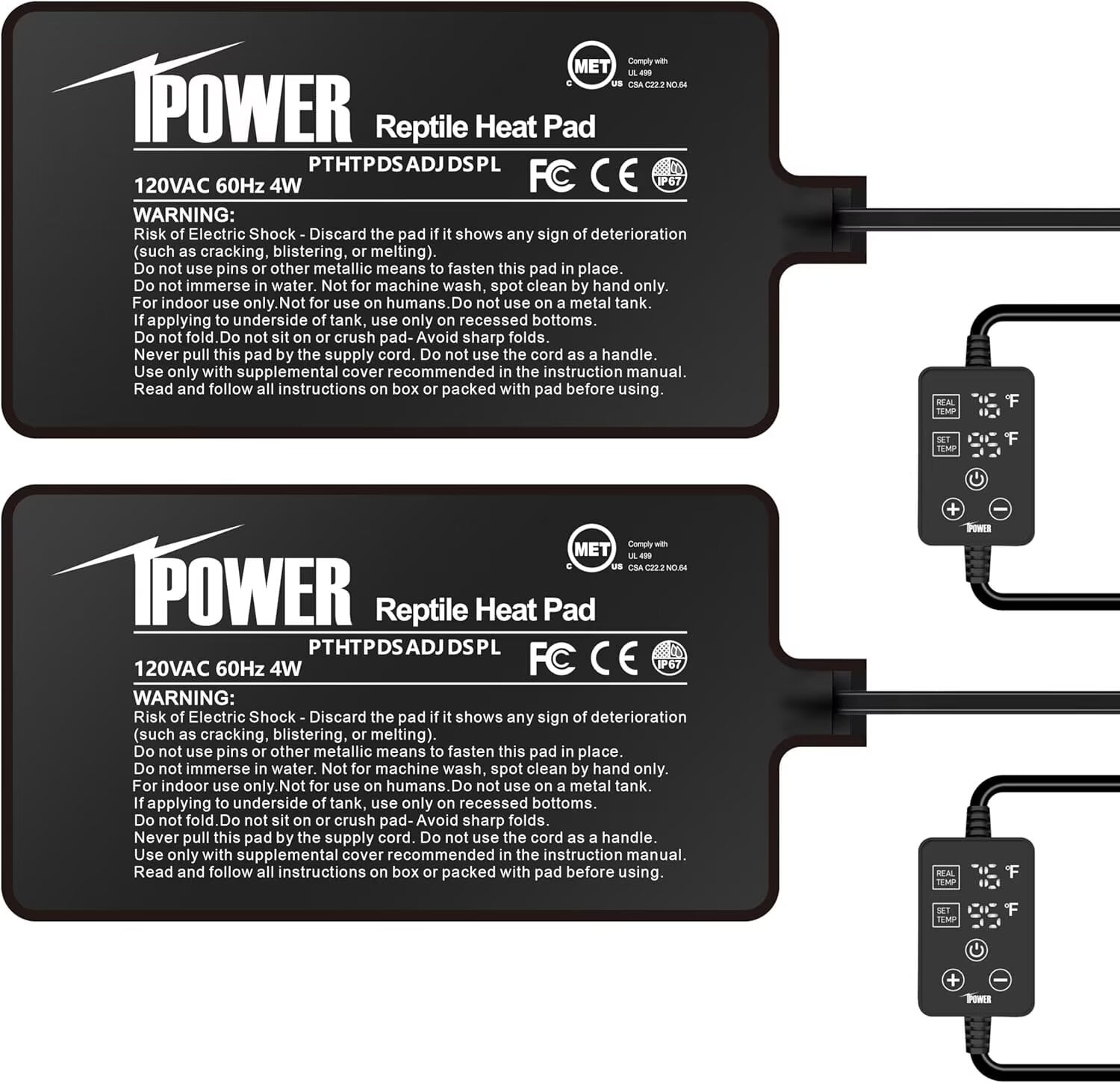 iPower 4" x 7" Reptile Heating Pad - 4W Under Tank Warmer with ...
