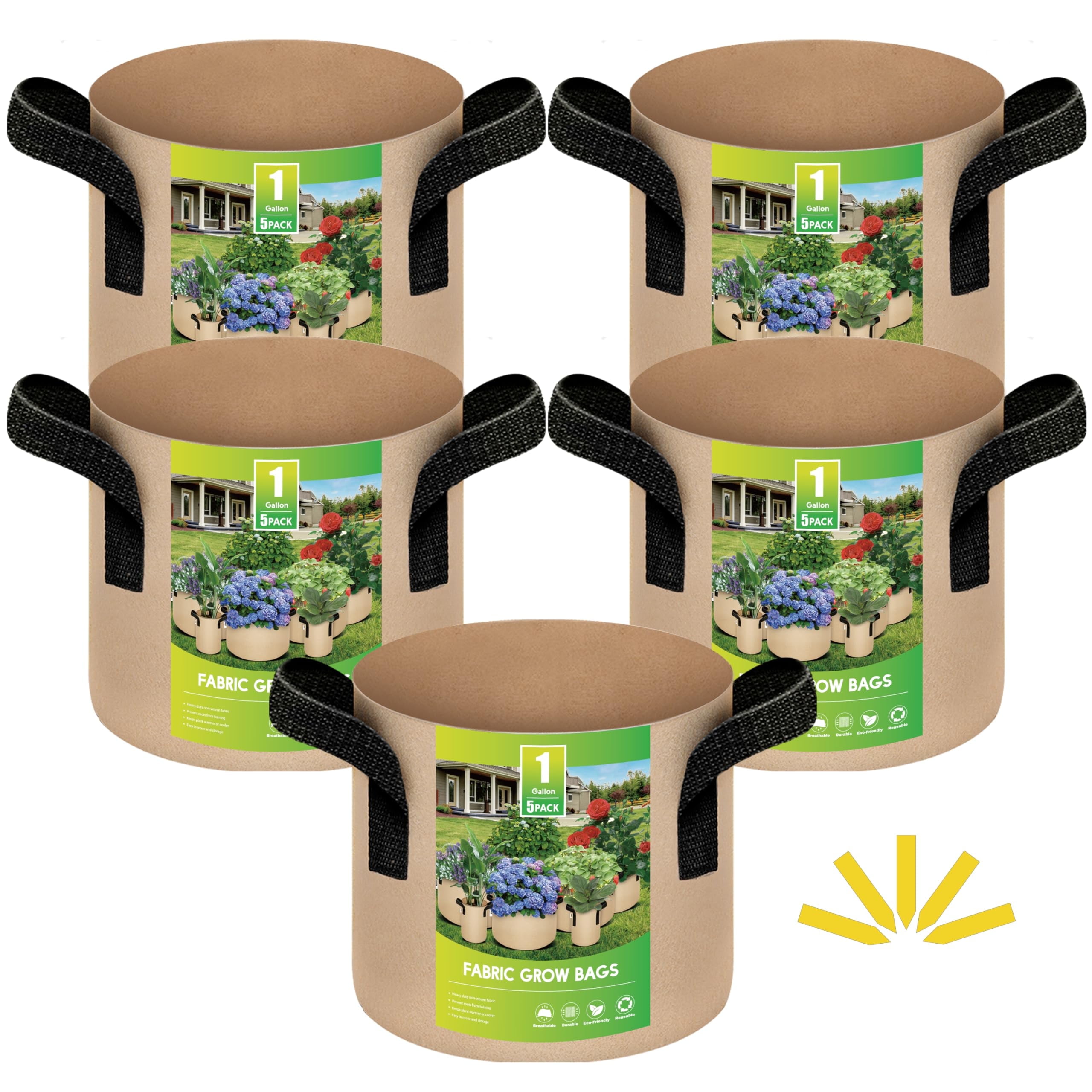 iPower 5-Pack 1 Gallon Plant Grow Bags Thickened Nonwoven Aeration ...