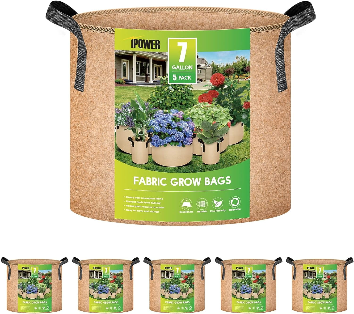 iPower 5-Pack 7 Gallon Plant Grow Bags Thickened Nonwoven Aeration ...