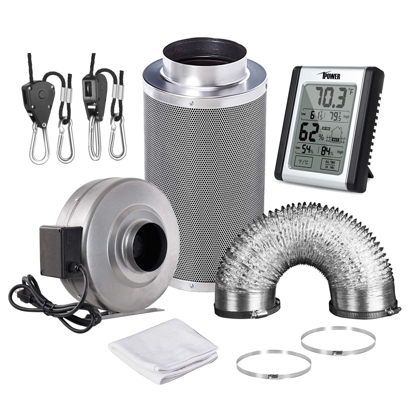 iPower 6 Inch 442 CFM Inline Fan Carbon Filter 25 Feet Ducting Combo ...