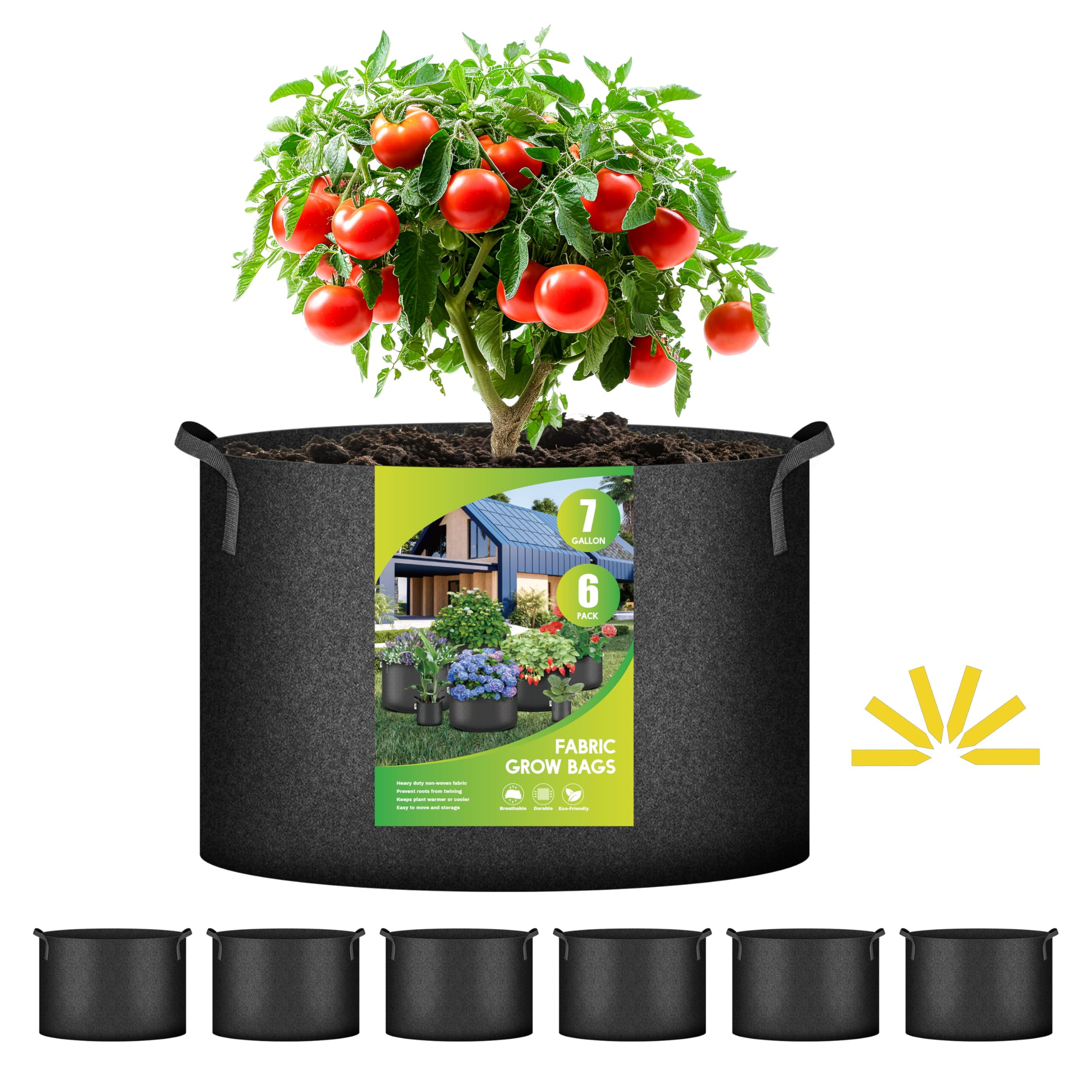 iPower 7 Gallon 6-Pack Cloth Planter Gardening, Heavy Duty Fabric Grow ...