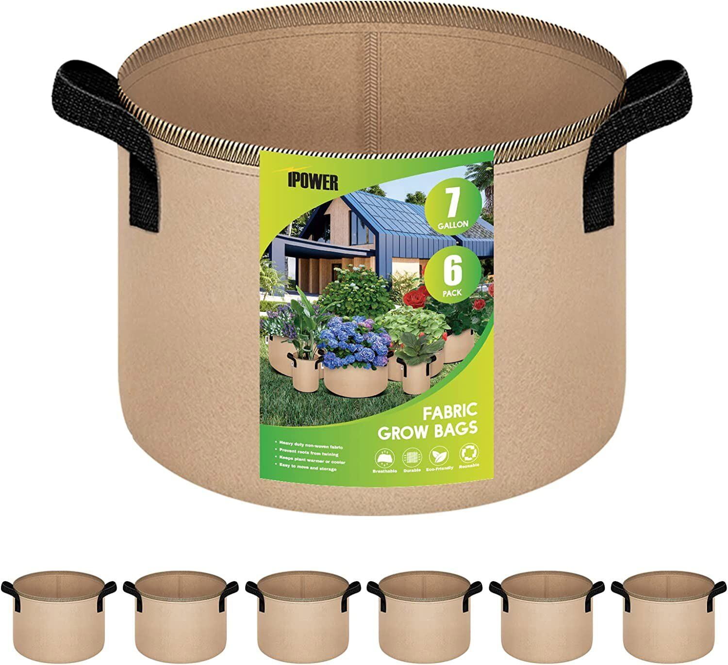 iPower 7 Gallon Plant Grow Bag, 6-Pack, Heavy Duty Fabric Pots with ...