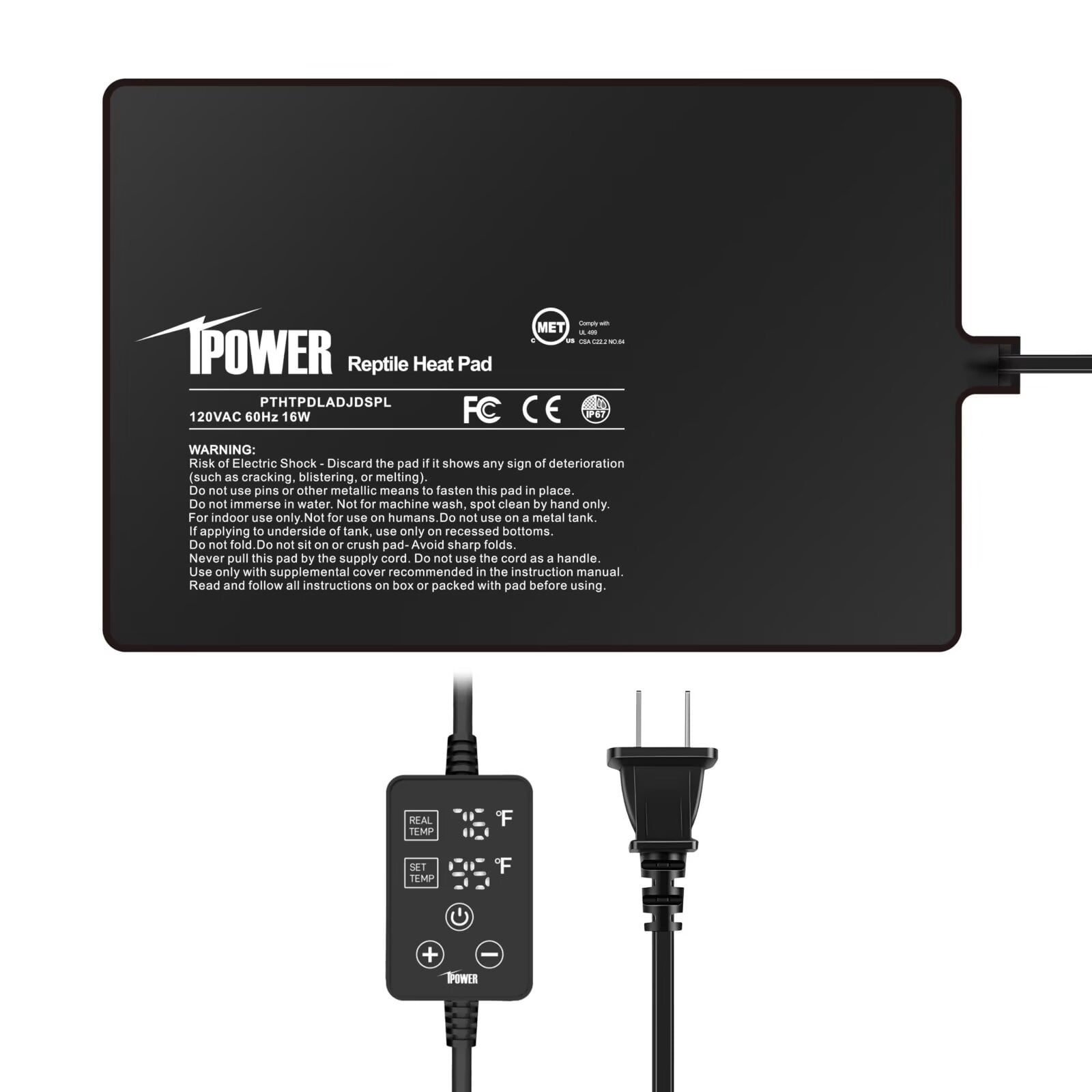 iPower 8" x 12" Reptile Heating Pad - 16W Under Tank Warmer with ...
