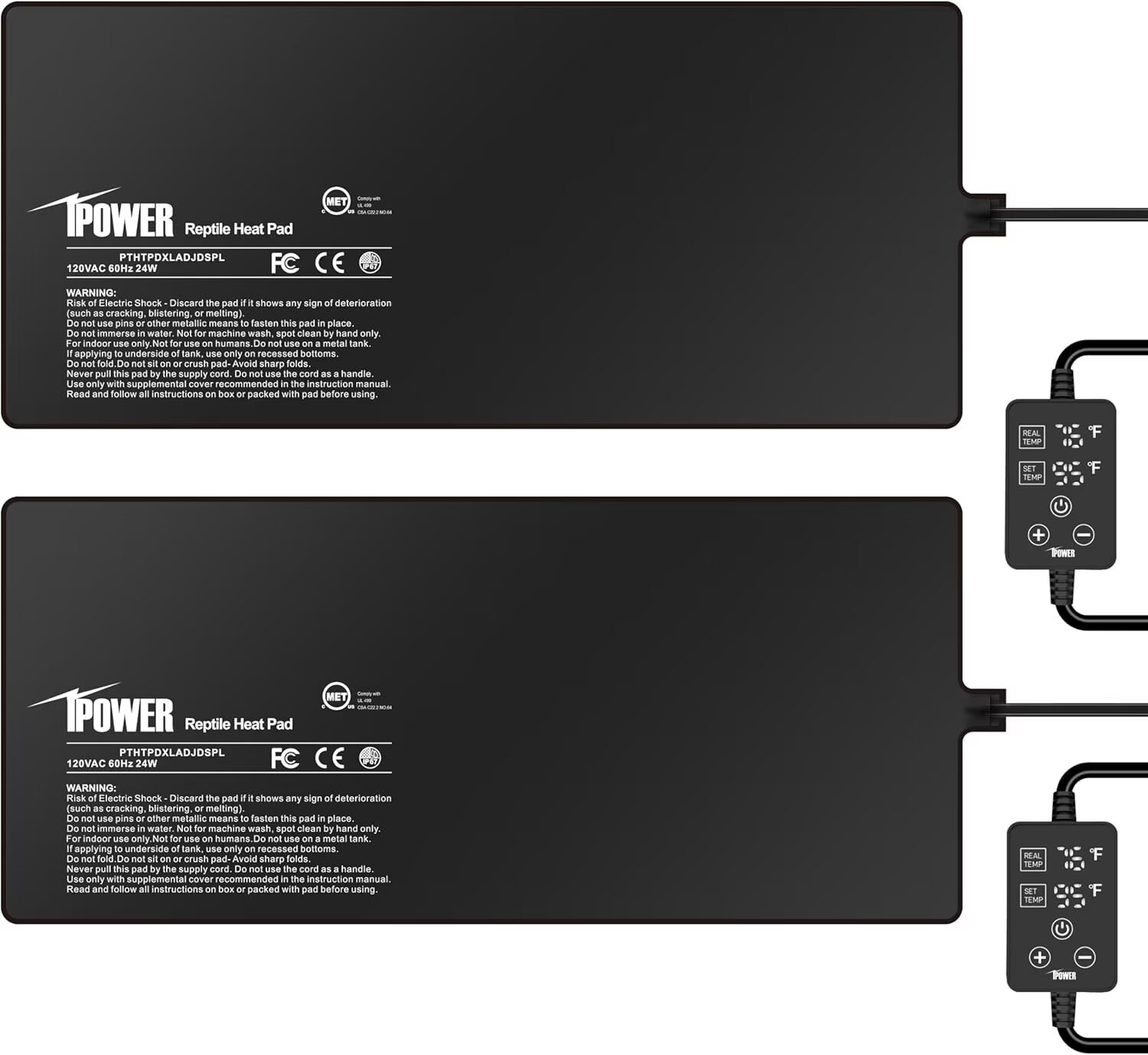 iPower 8" x 18" Reptile Heating Pad - 24W Under Tank Warmer with ...