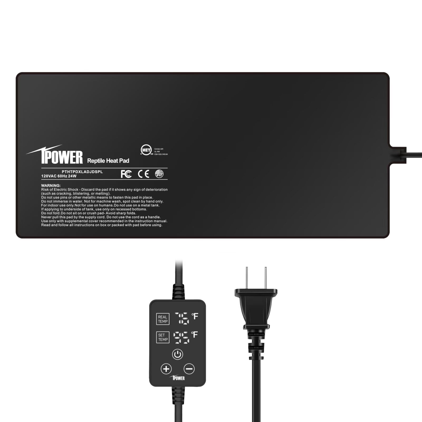 iPower 8" x 18" Reptile Heating Pad - 24W Under Tank Warmer with ...