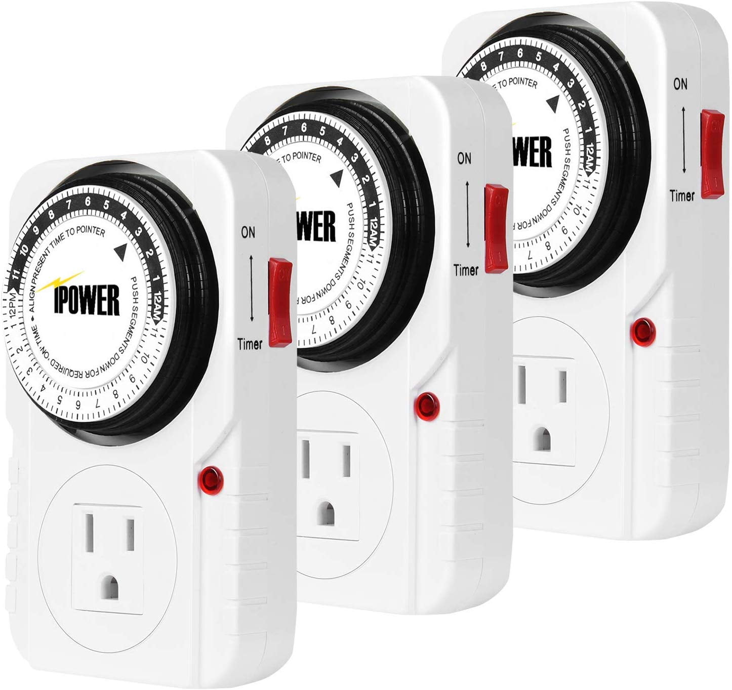 iPower Indoor Mini 24-Hour Mechanical Outlet Timer, 3-Prong, 3 Pack ...