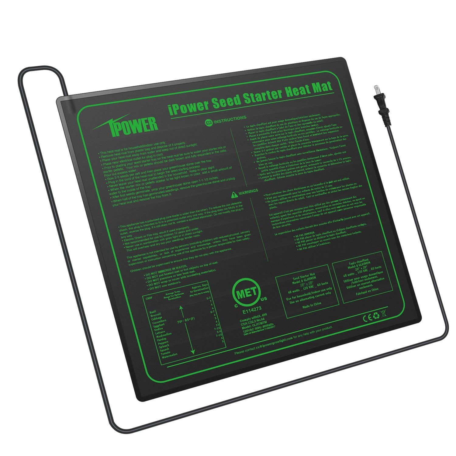 iPower Medium Seedling Heat Mat 20" x 20" Warm Hydroponic Heating Pad ...