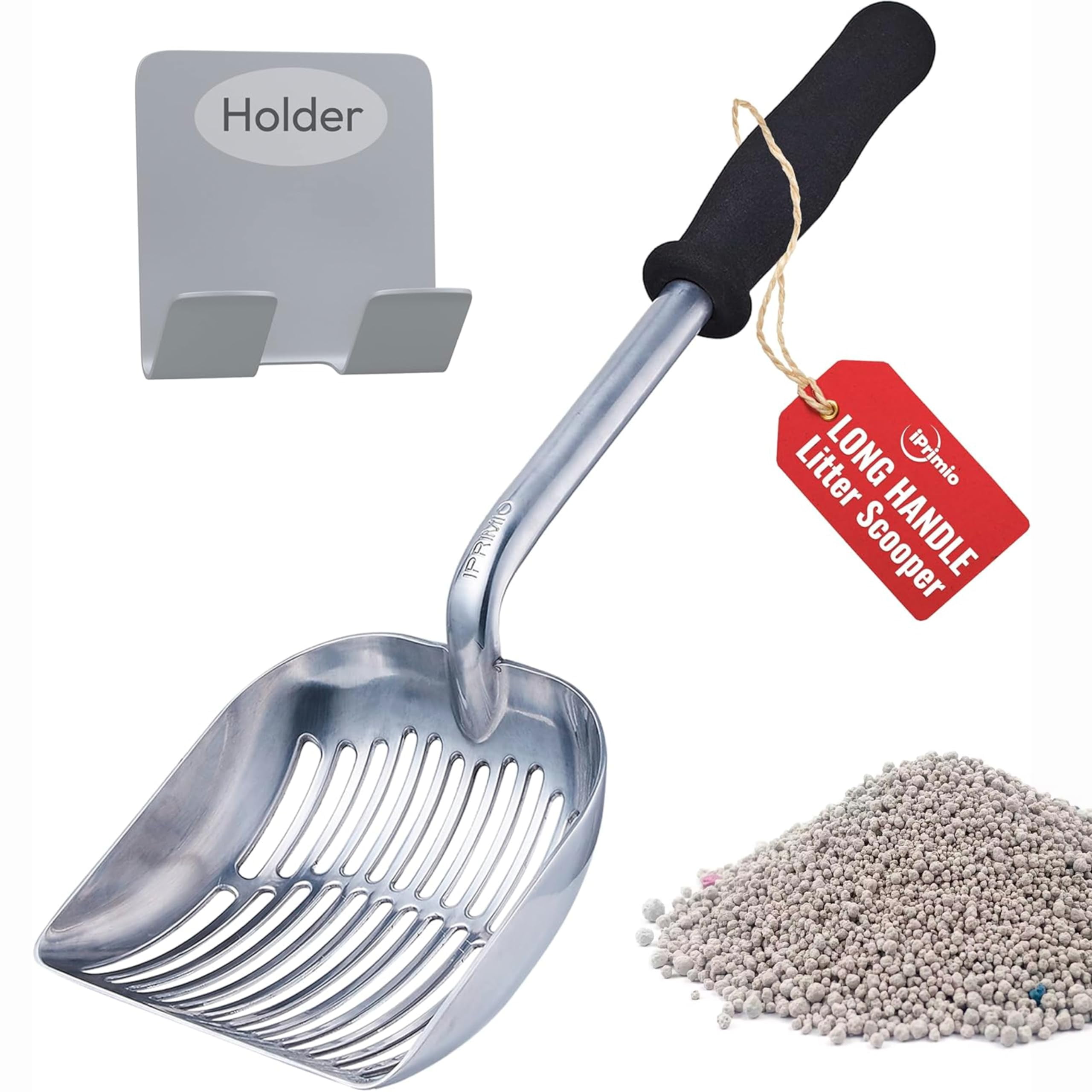iPrimio Monster Metal Cat Litter Scoop with 17-Inch Long Handle - Extra ...