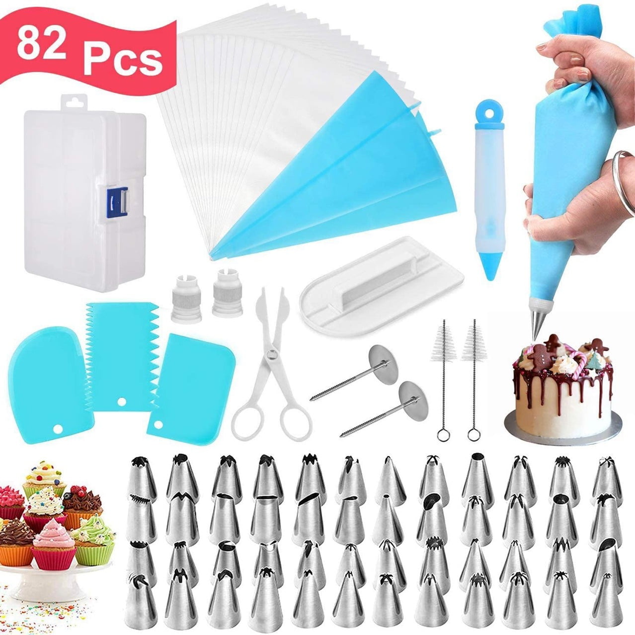 iPstyle Russian Piping Tips Set 82PCS Cake Decorating Baking Supplies ...