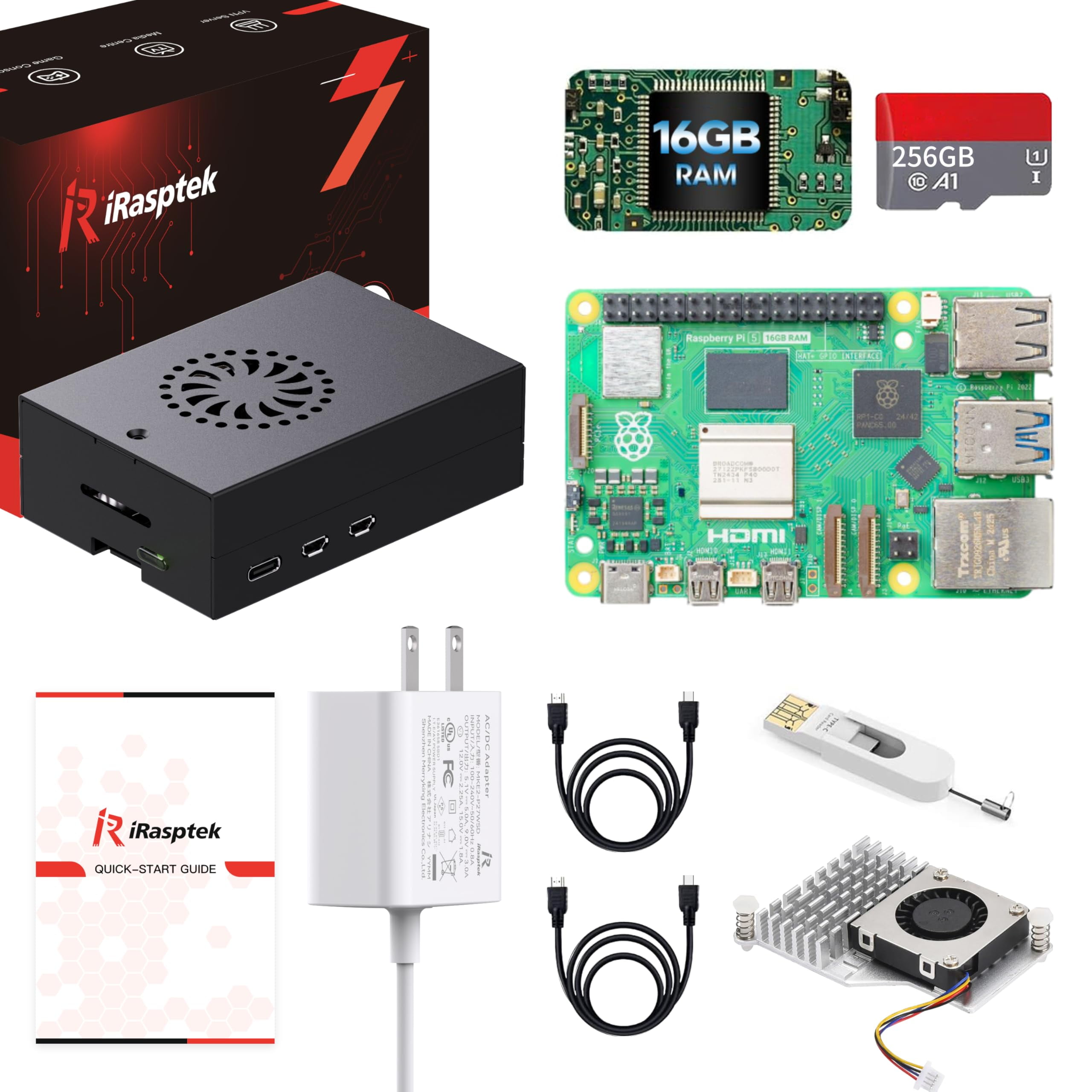 iRasptek Starter Kit for KEF16 Raspberry Pi 5 16GB RAM-Pre-Loaded with 256GB Edition Raspberry ...