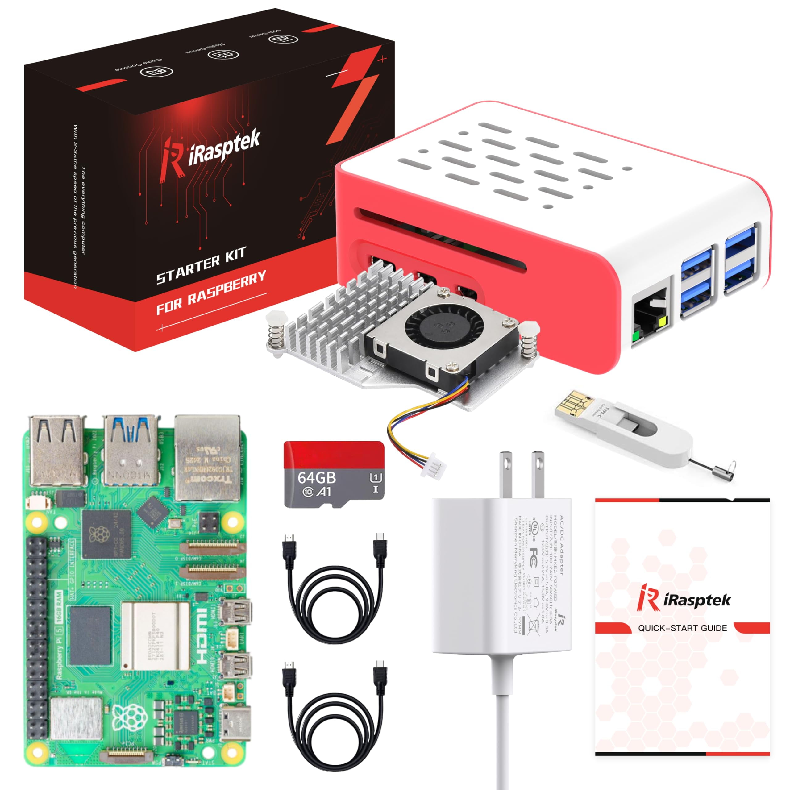 iRasptek Starter Kit for RRF12 Raspberry Pi 5 RAM 8GB -Pre-Loaded with 64GB Edition Raspberry Pi ...