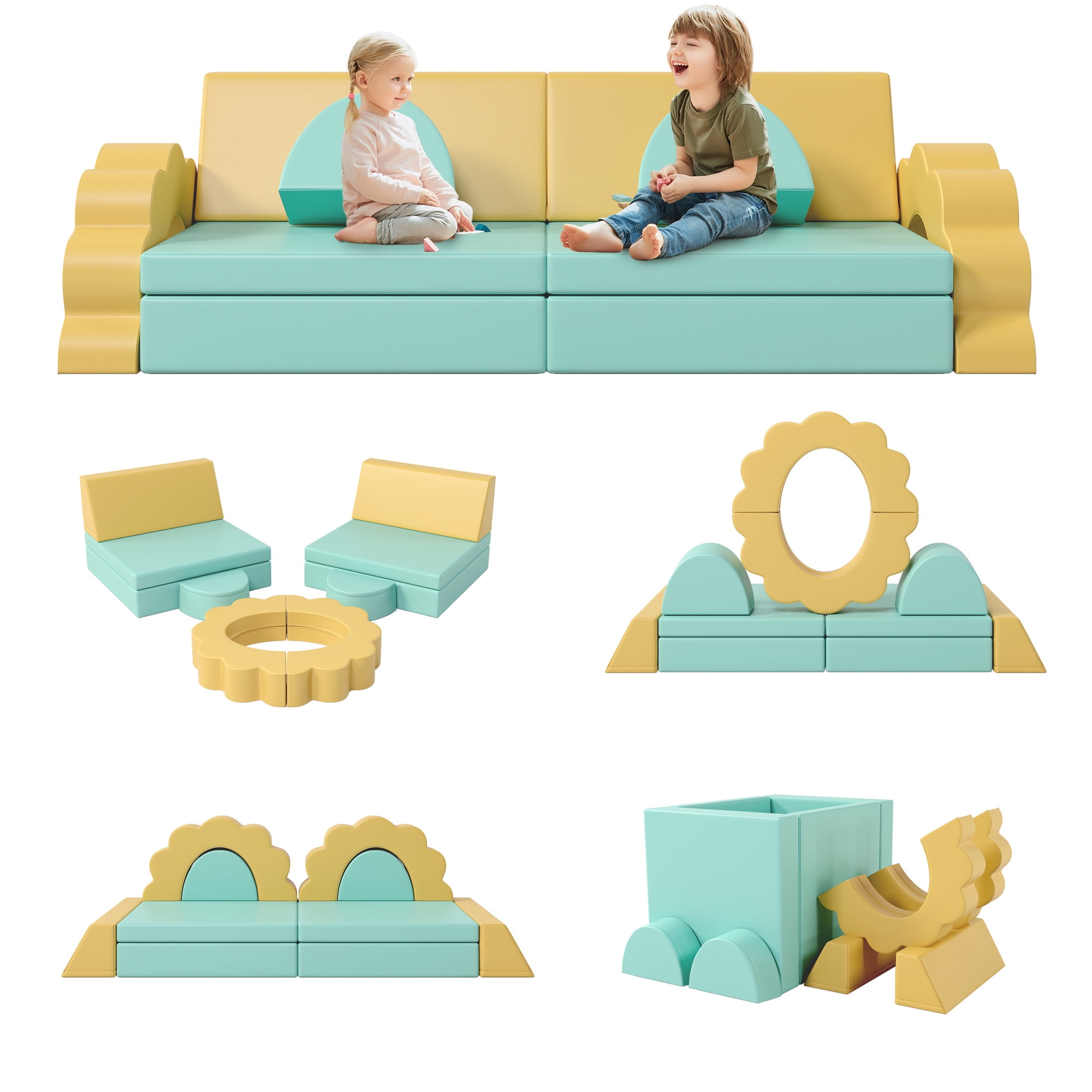 iRerts 10 PCS Modular Kids Play Couch, Kids Sofa Couch for Playroom ...