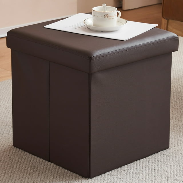 iRerts 15" Small Folding Storage Ottoman Cube, PVC Small Ottomans Bench ...