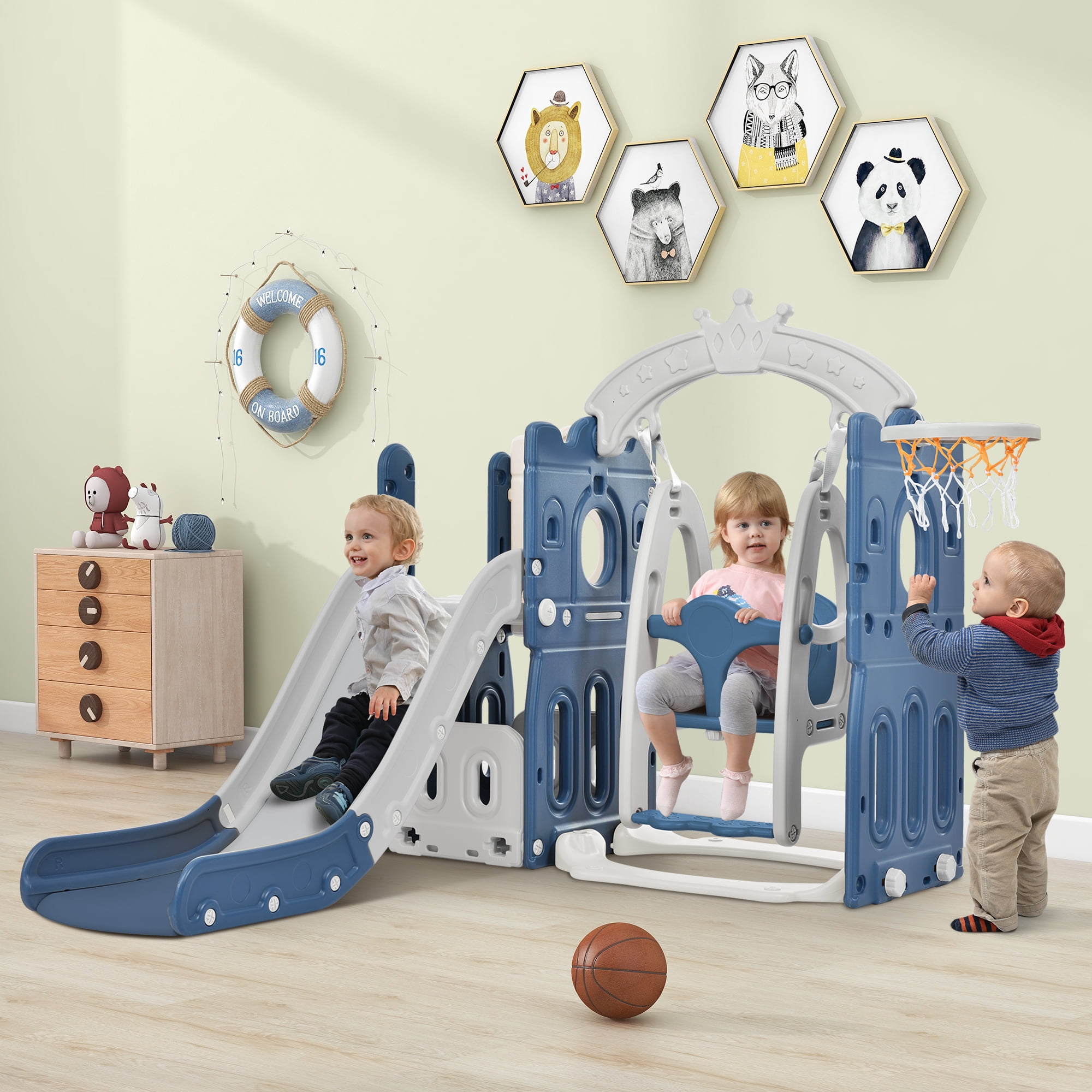 iRerts 5 in 1 Slide and Swing Set for Toddler, Playset Playground Swing ...