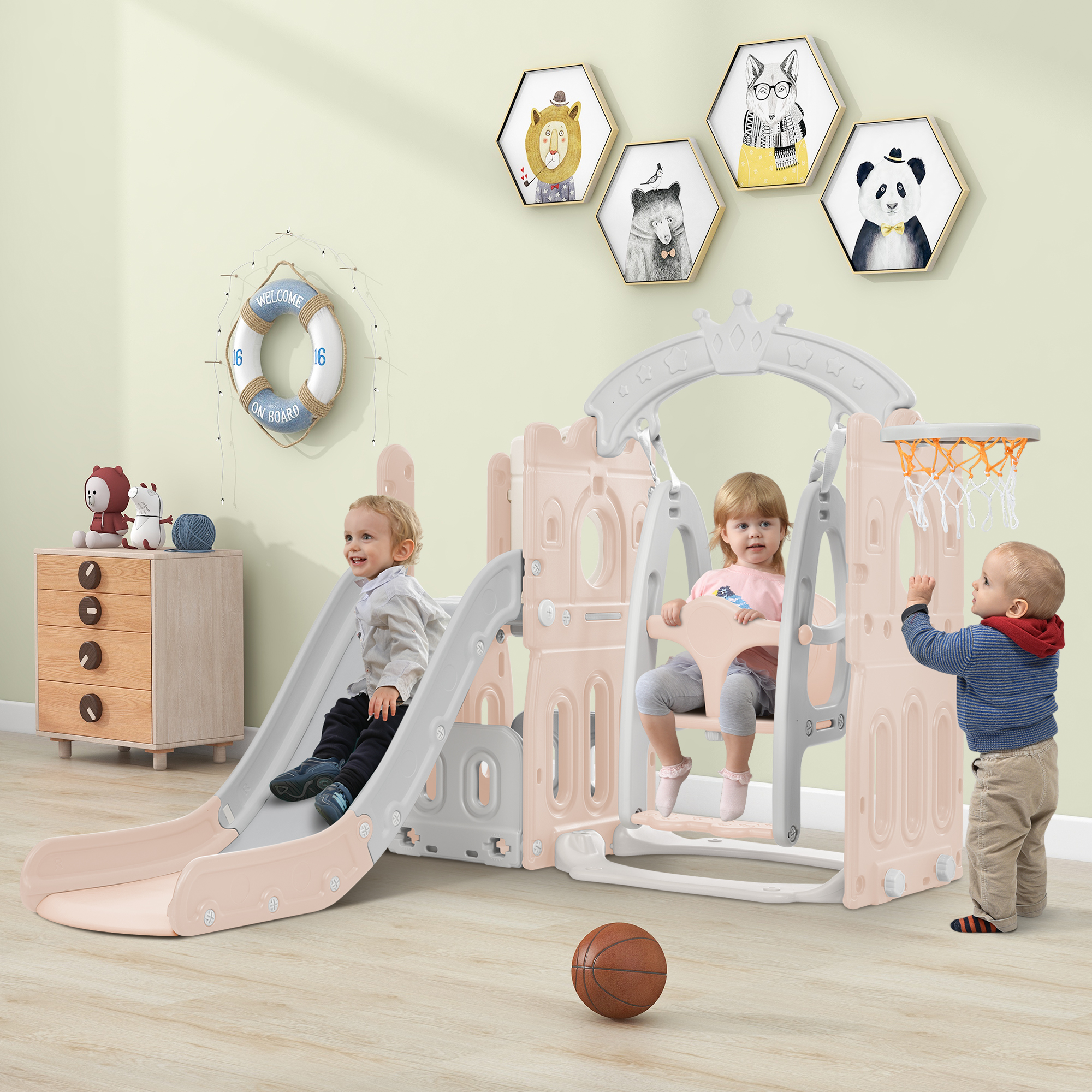 iRerts 5 in 1 Slide and Swing Set for Toddler, Playset Playground Swing ...