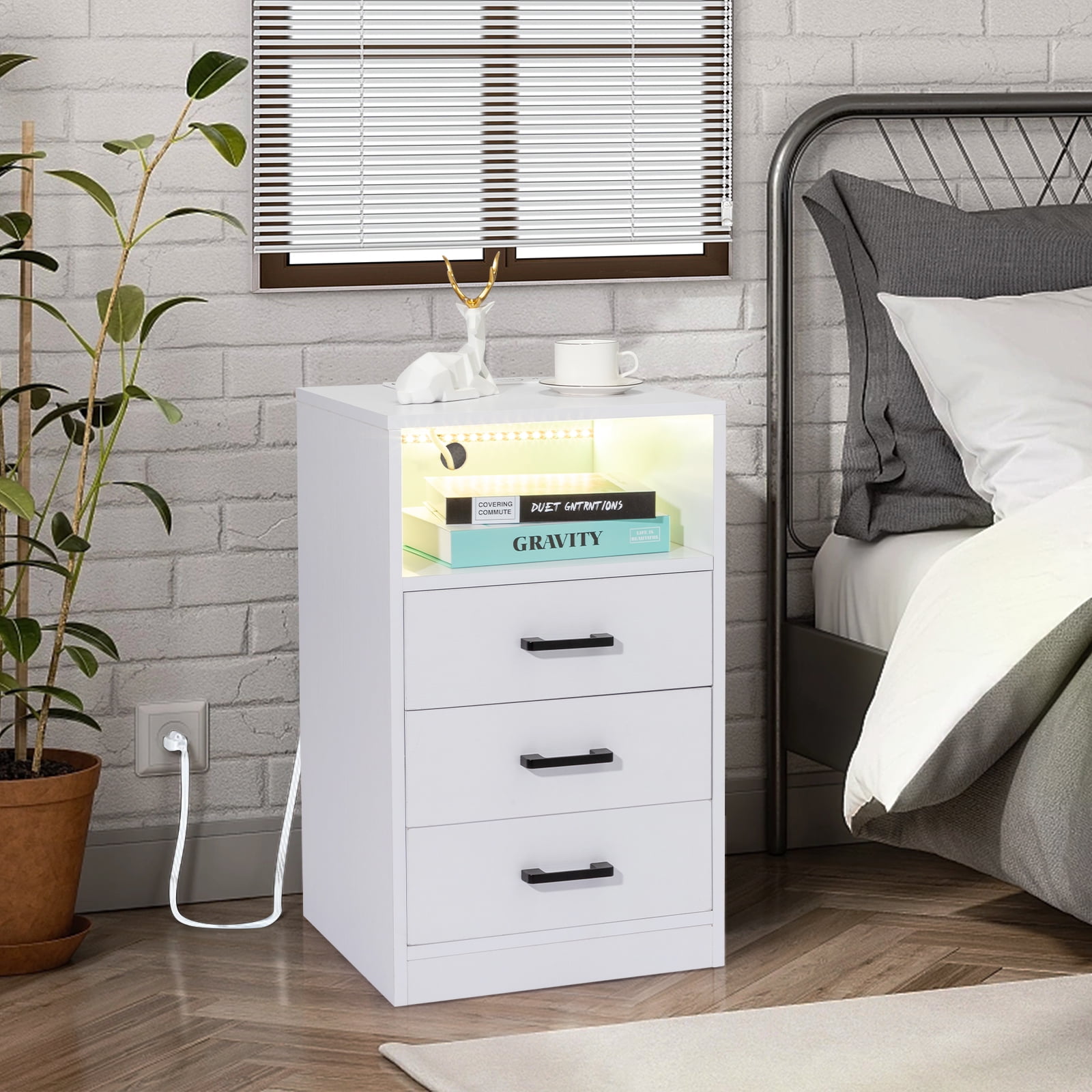 iRerts Bedside Table with Charging Station Wireless, Modern Nightstand ...