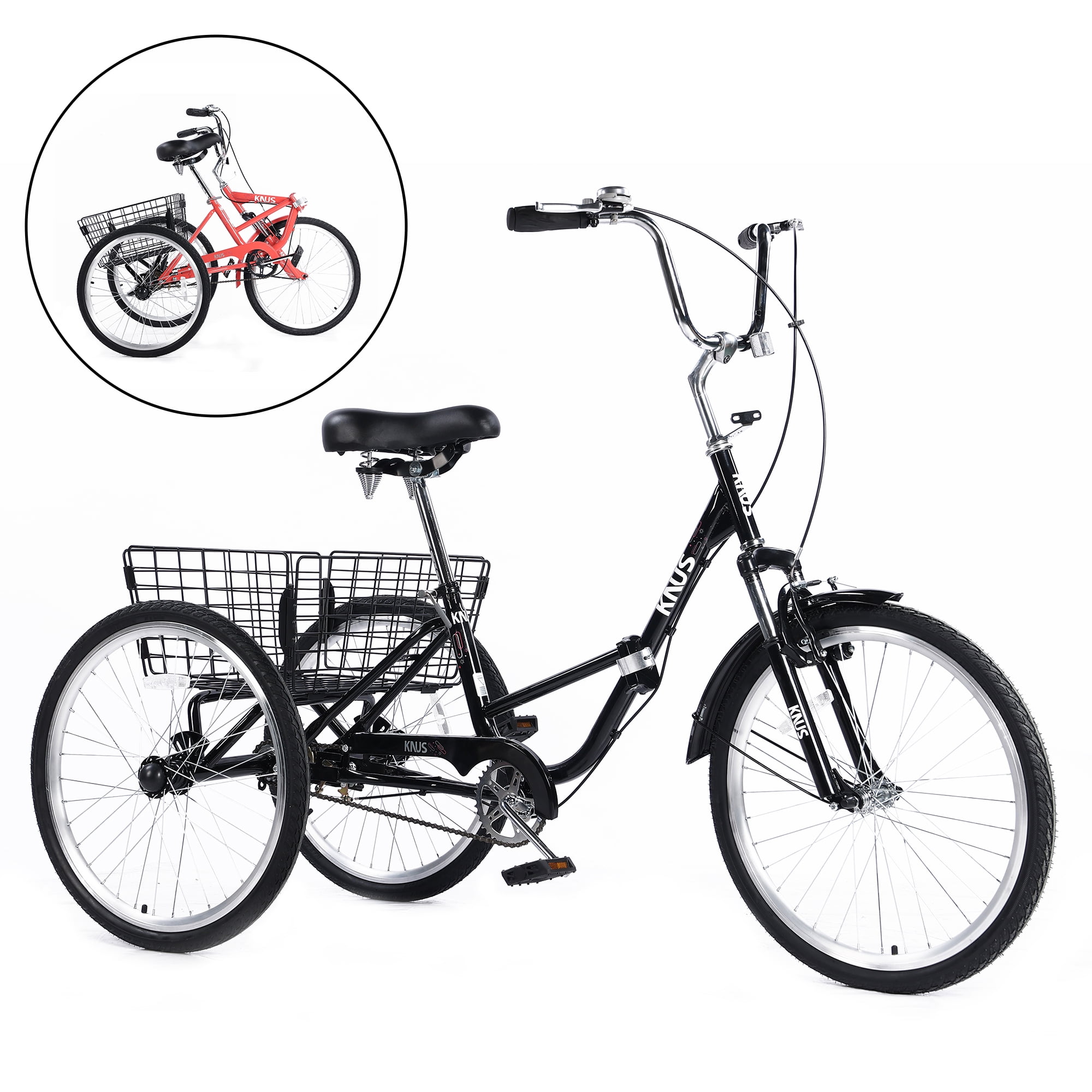 iRerts Folding Adult Tricycle Trikes, 24" Single Speed Cruiser Bicycles ...