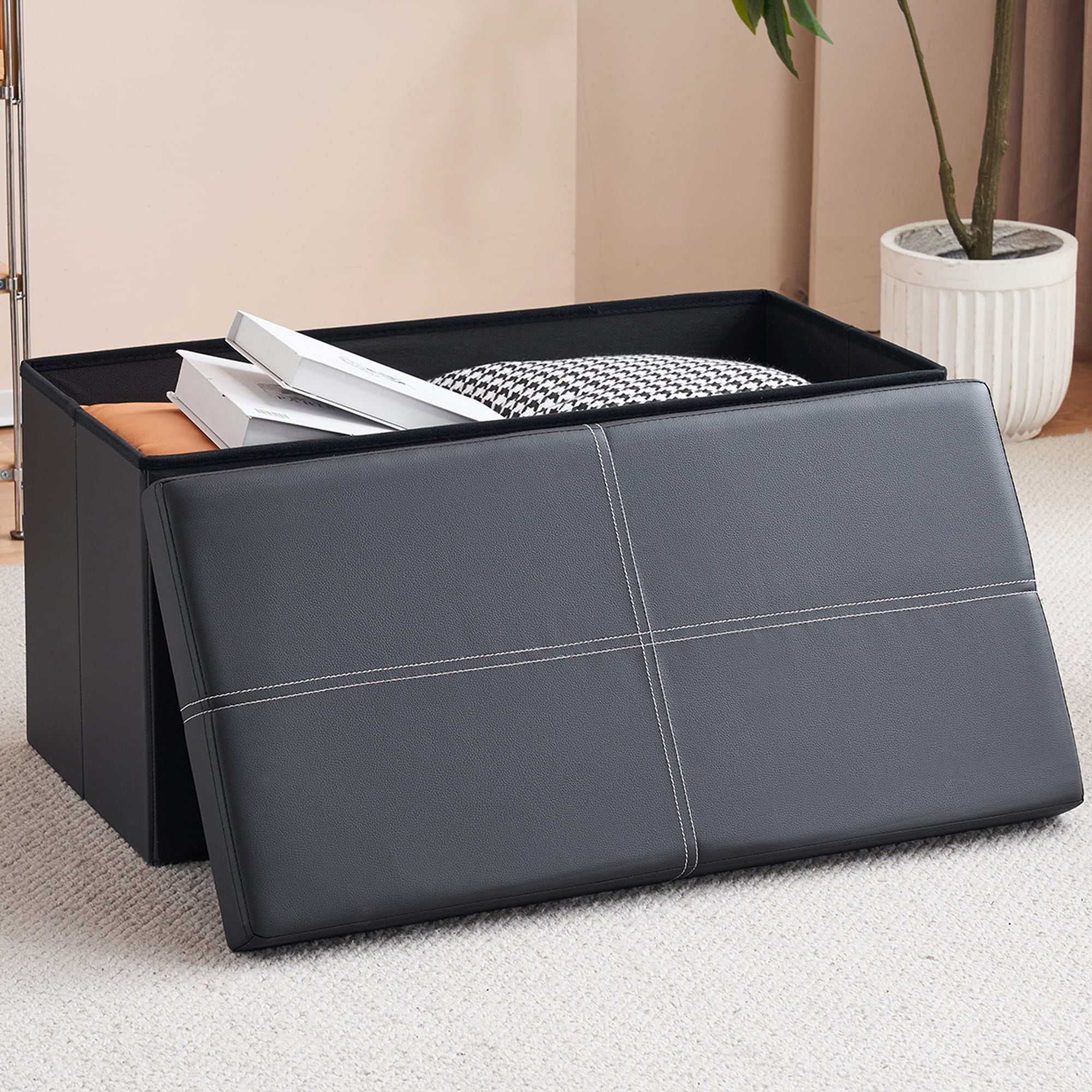 iRerts Folding Storage Ottoman Bench, 30 Inches Bedroom Bench with ...