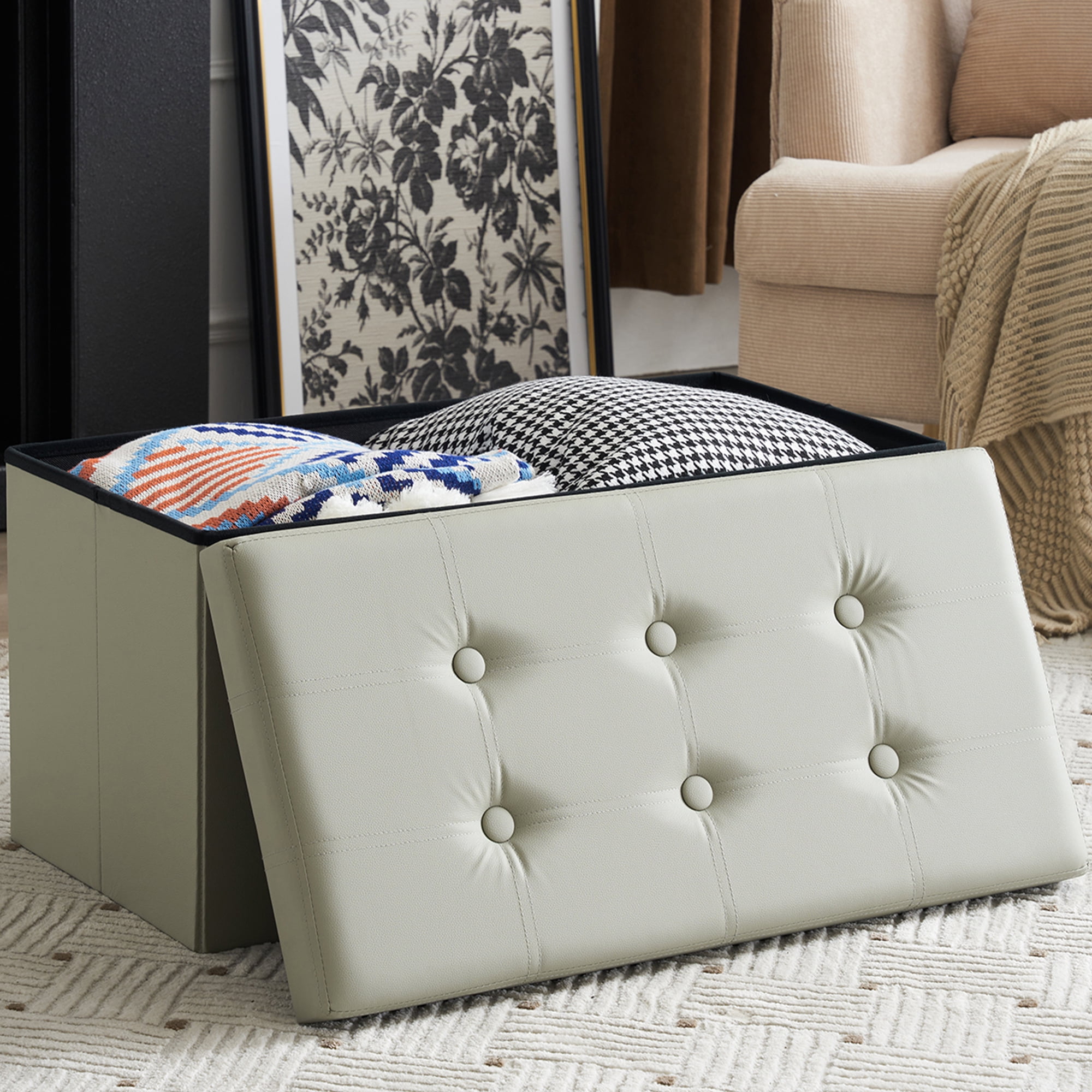 iRerts Folding Storage Ottoman Bench, 30 Inches Bedroom Bench with ...