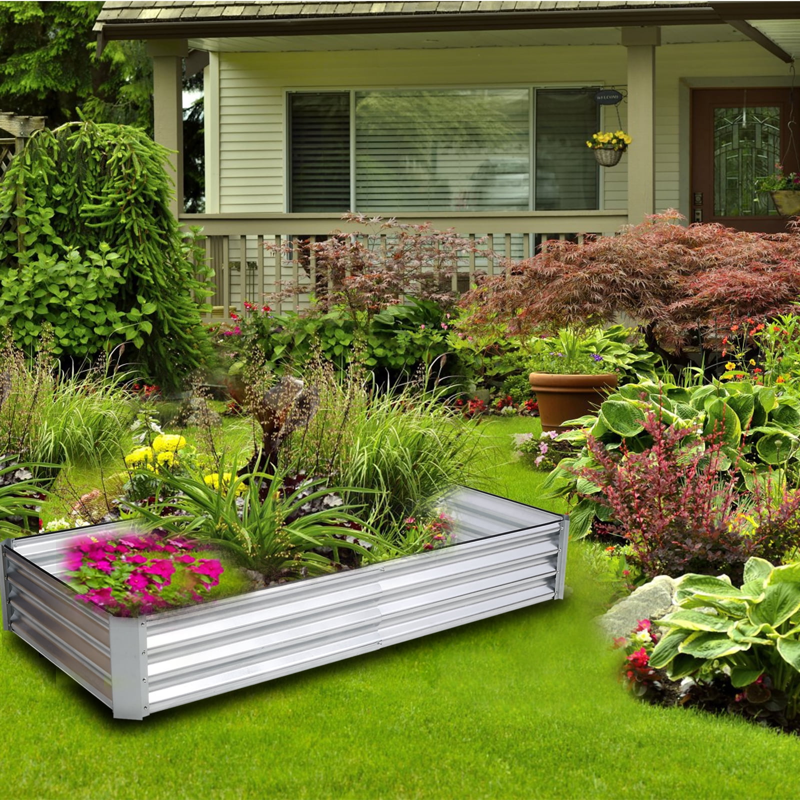 iRerts Galvanized Planter Bed, Galvanized Raised Garden Beds for ...