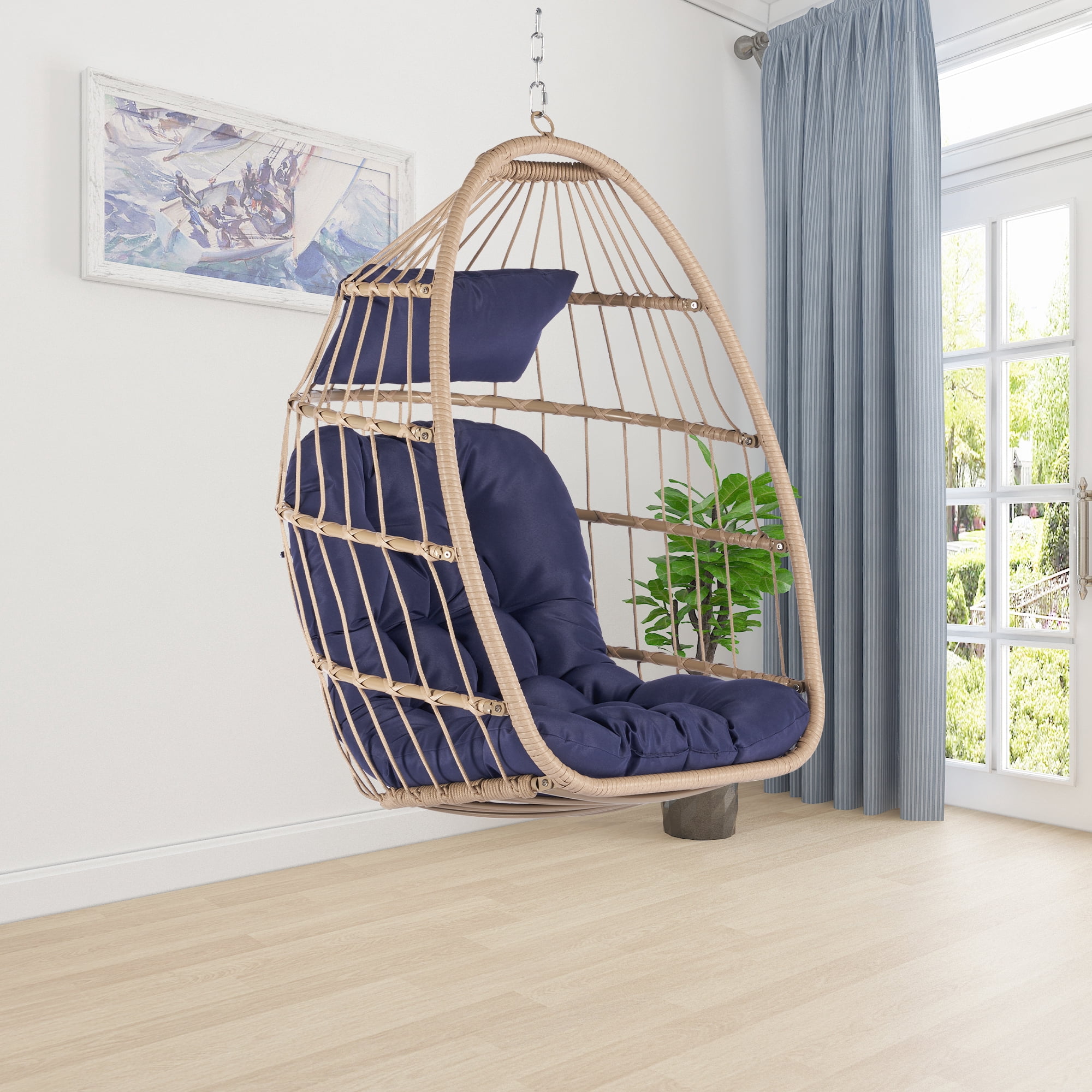 iRerts Hanging Egg Chair, Wicker Rattan Hammock Egg Swing Chair with ...