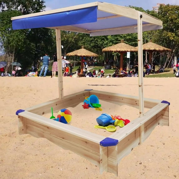 iRerts Adjustable Kids Sandbox with Cover, Outdoor Sand Play with Bench ...