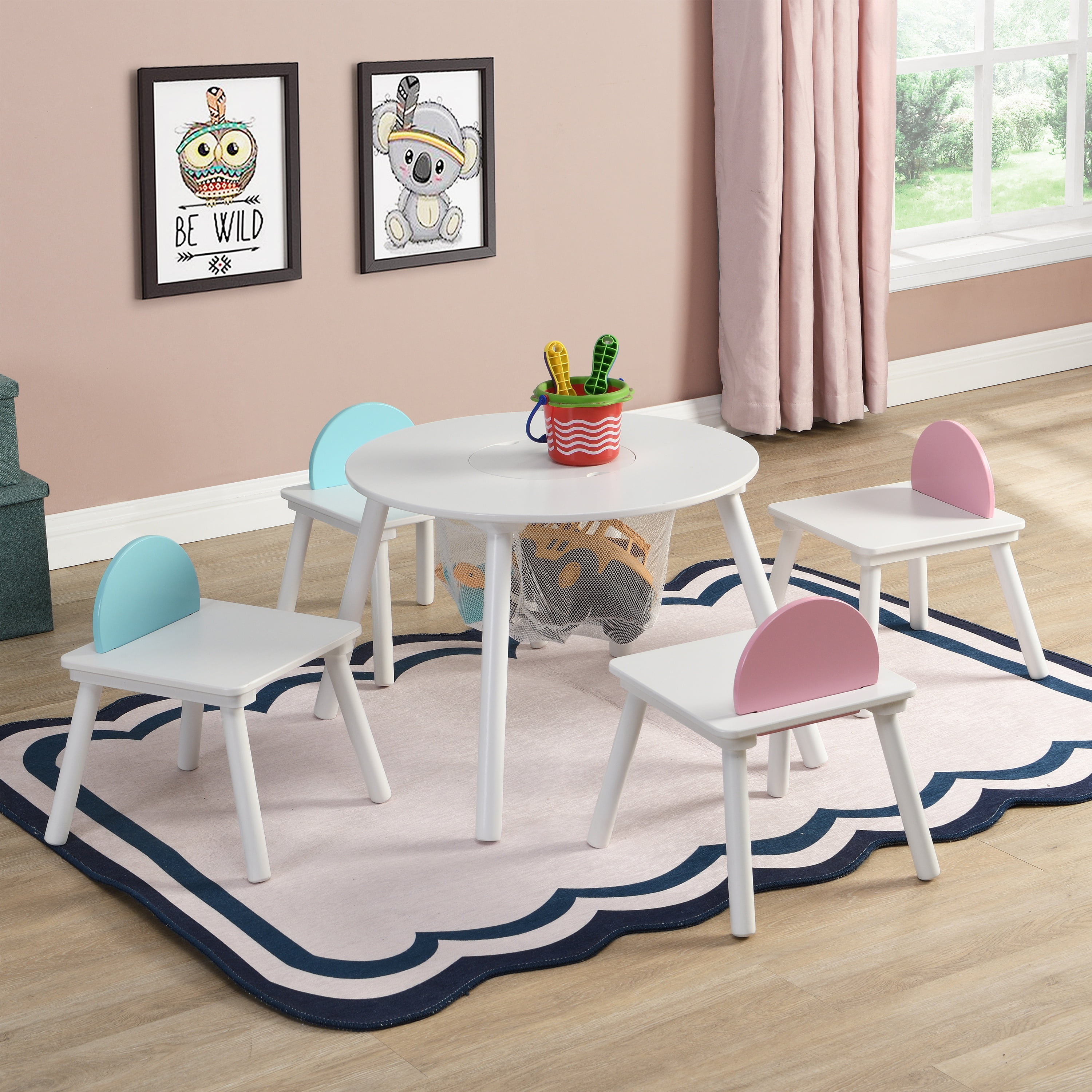 iRerts Kids Table and 4 Chairs, Table Chair Sets with Storage, Wooden ...