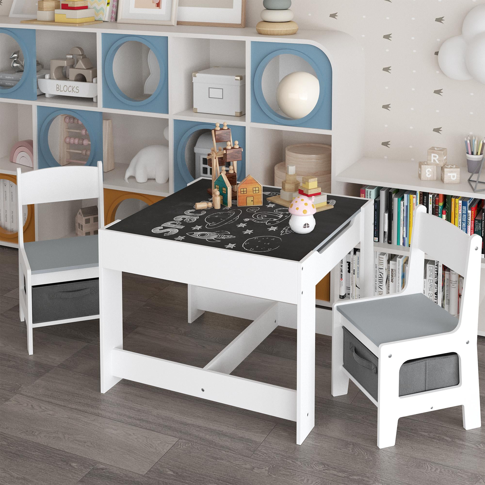 iRerts Kids Table and Chairs Set of 3, Table Chair Sets with Storage ...