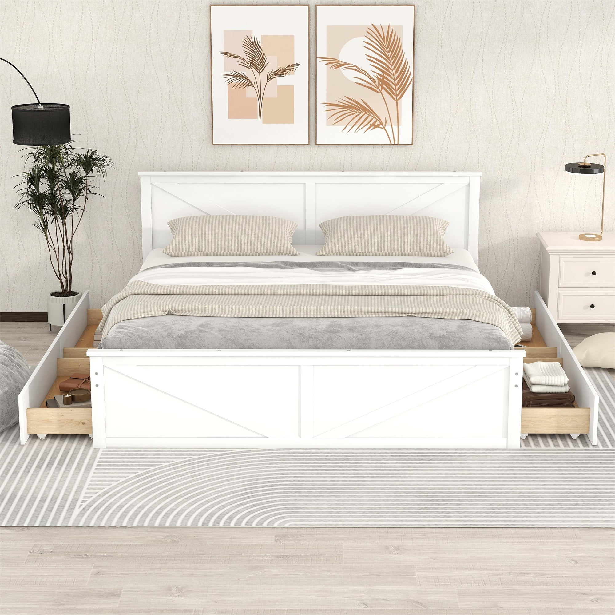 iRerts King Bed Frame with Headboard, Solid Wood King Platform Bed ...