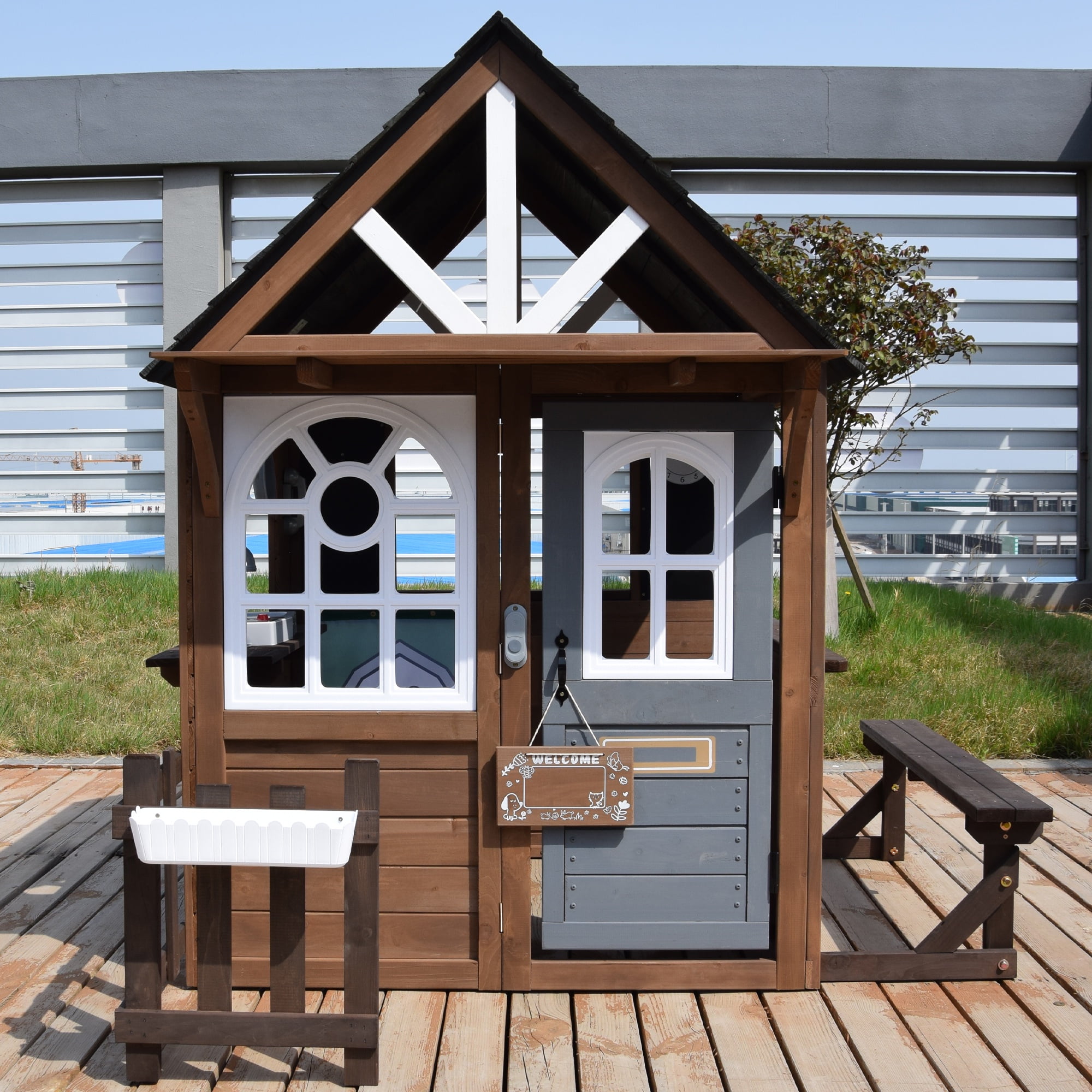 iRerts Outdoor Playhouse, Wooden Playhouse for Kids Outdoor, Kids Play ...