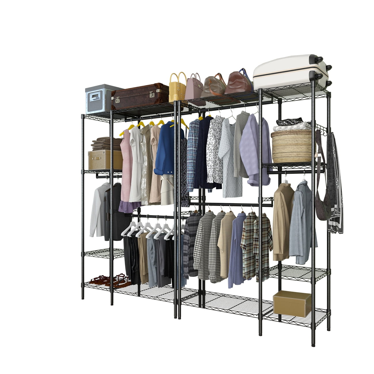 iRerts Portable Clothes Rack with Shelves, Garment Rack Heavy Duty ...