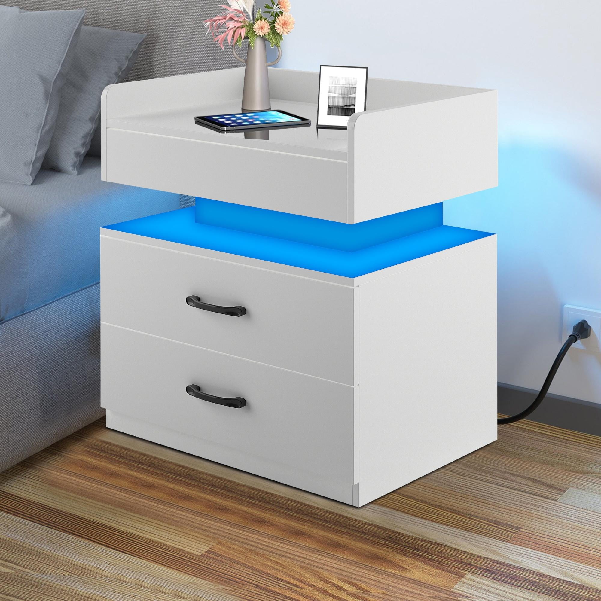 iRerts Bed Nightstand with Power Charging Station, 2 USB Ports, LED ...