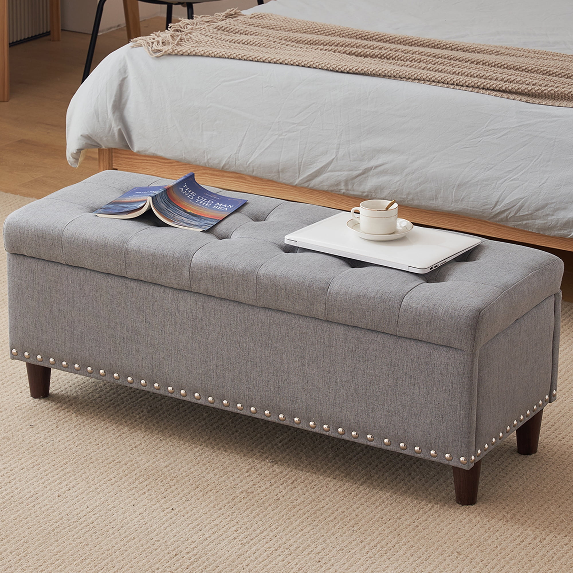 iRerts Storage Ottoman Bench, 43 Inches Entryway Bench with Storage ...