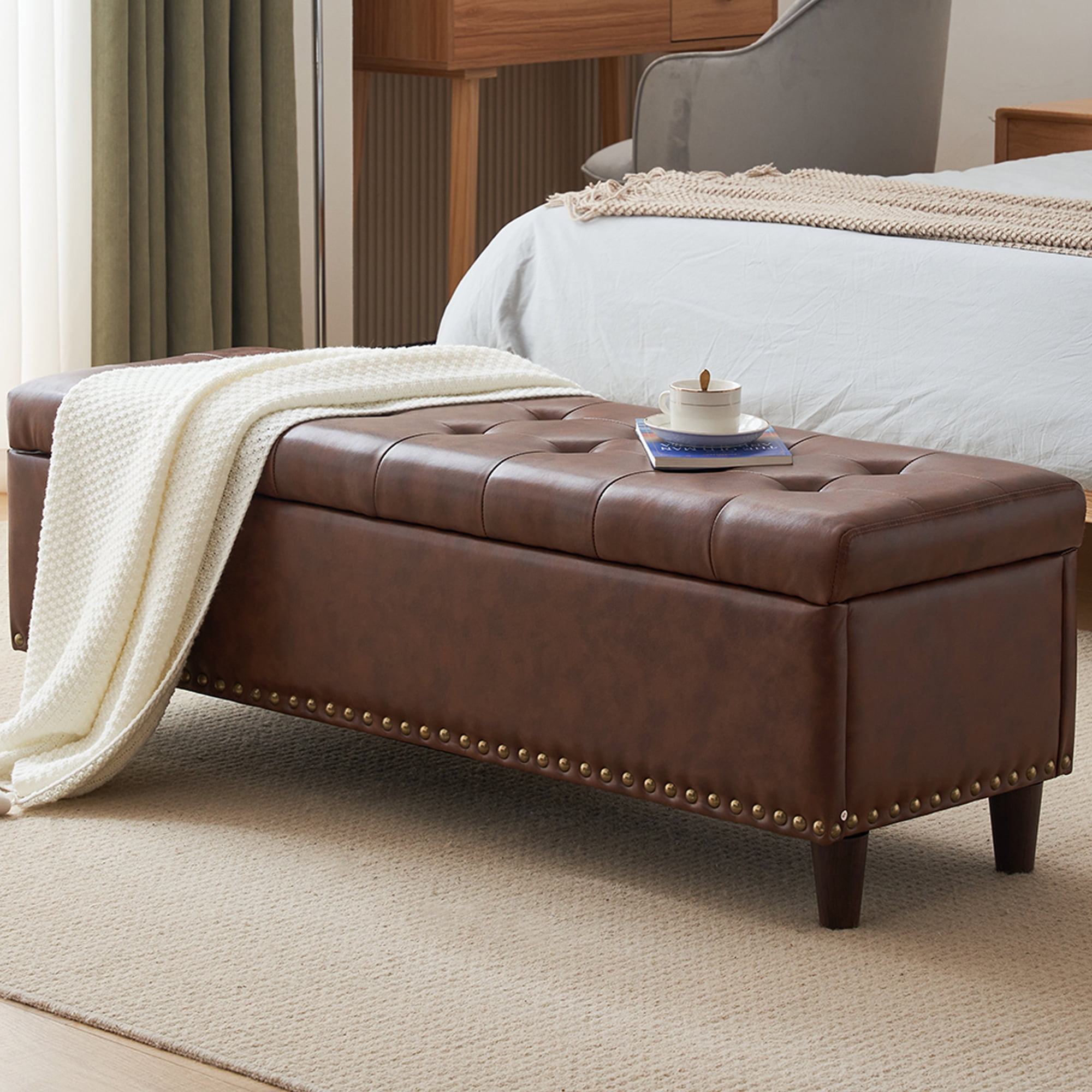 iRerts Storage Ottoman Bench, 51 Inches Entryway Bench with Storage ...