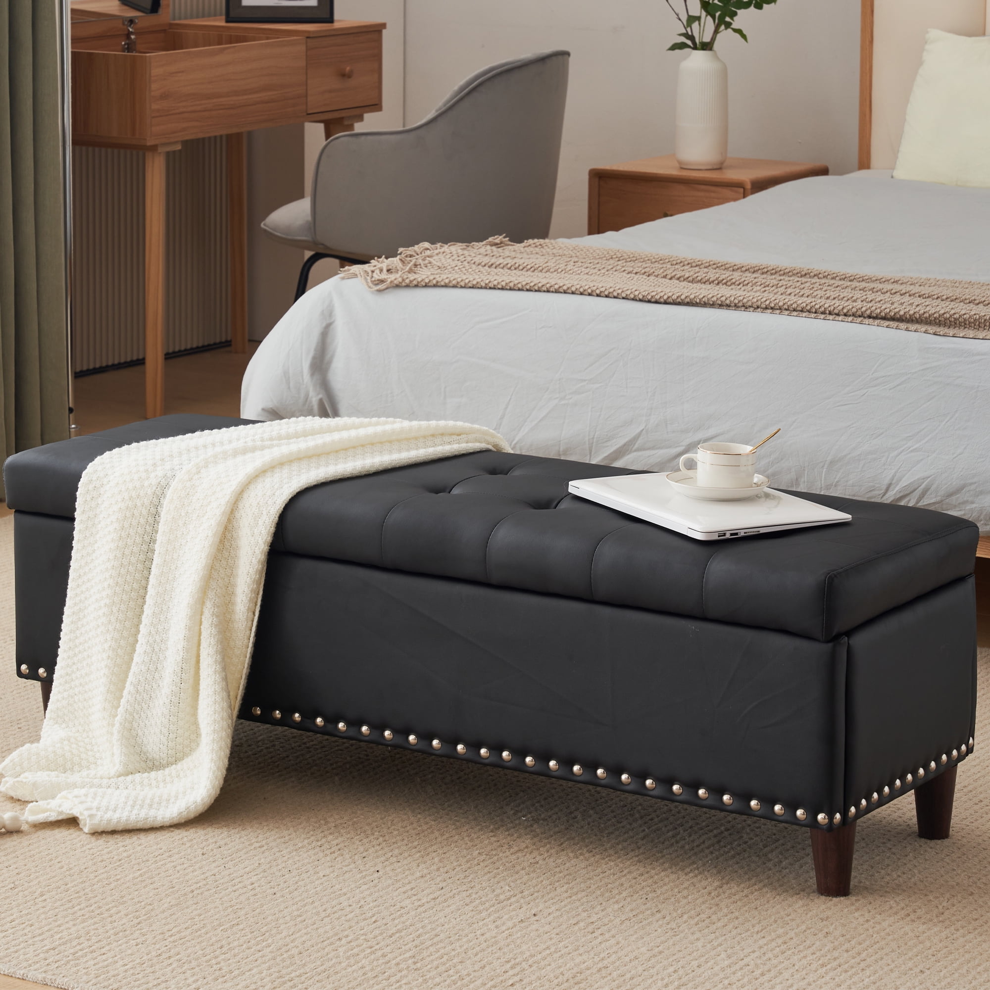 iRerts Storage Ottoman Bench, 51 Inches Entryway Bench with Storage ...