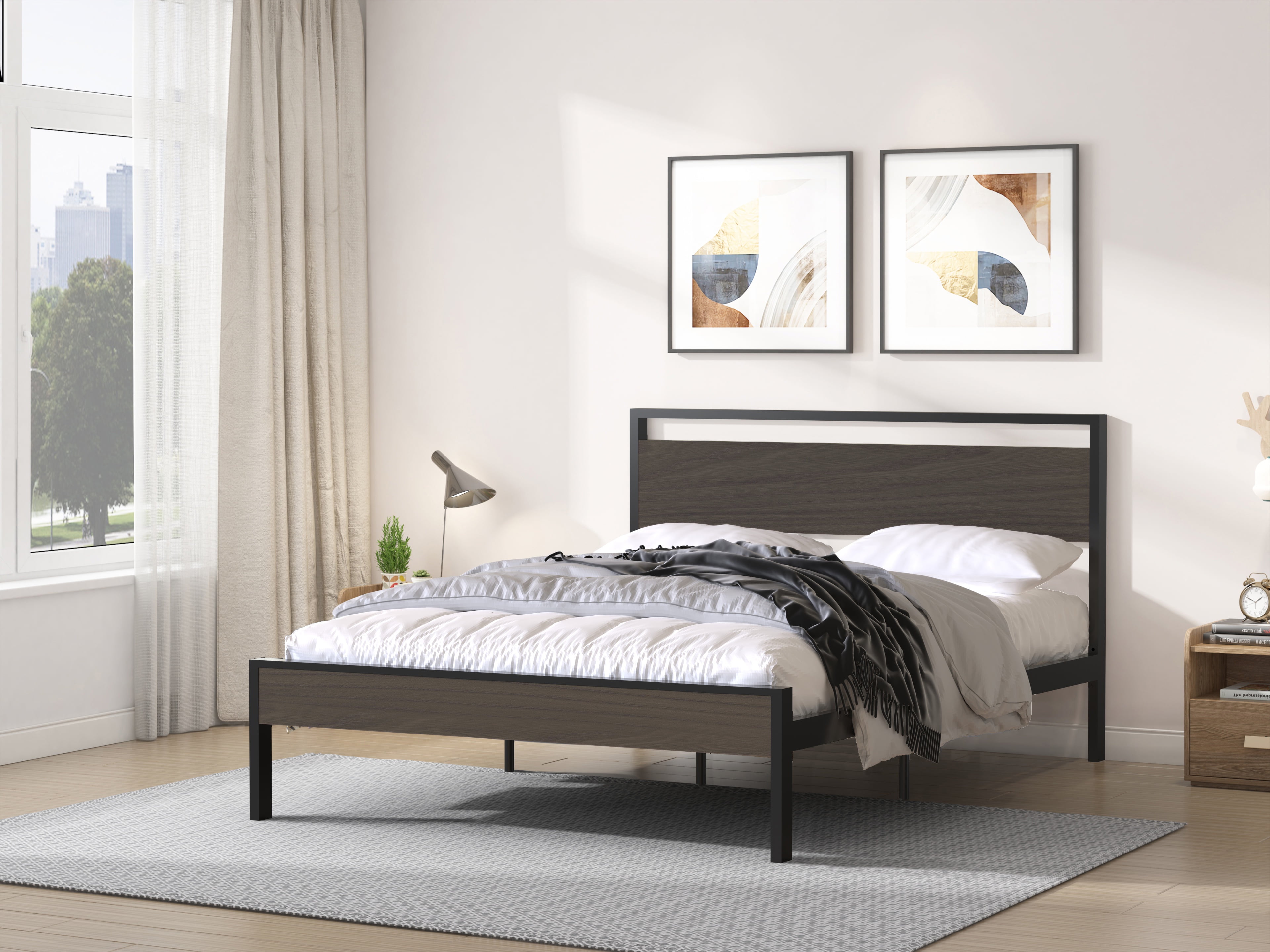 iRerts Queen Platform Bed Frame with Headboard, Industrial Metal Queen ...