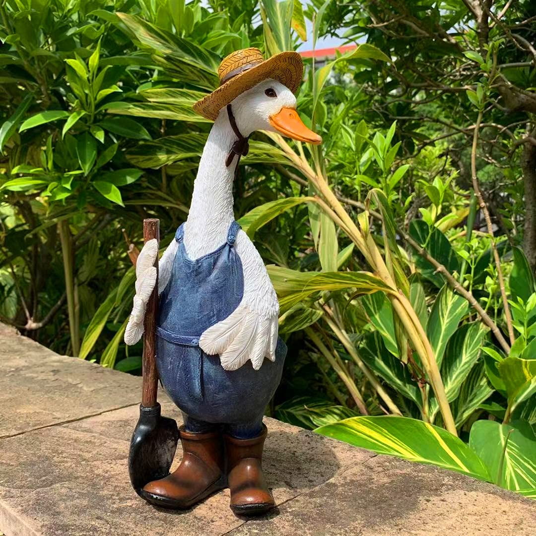 iRonrain Garden Statues Gardener Couple Duck, Indoor Outdoor ...