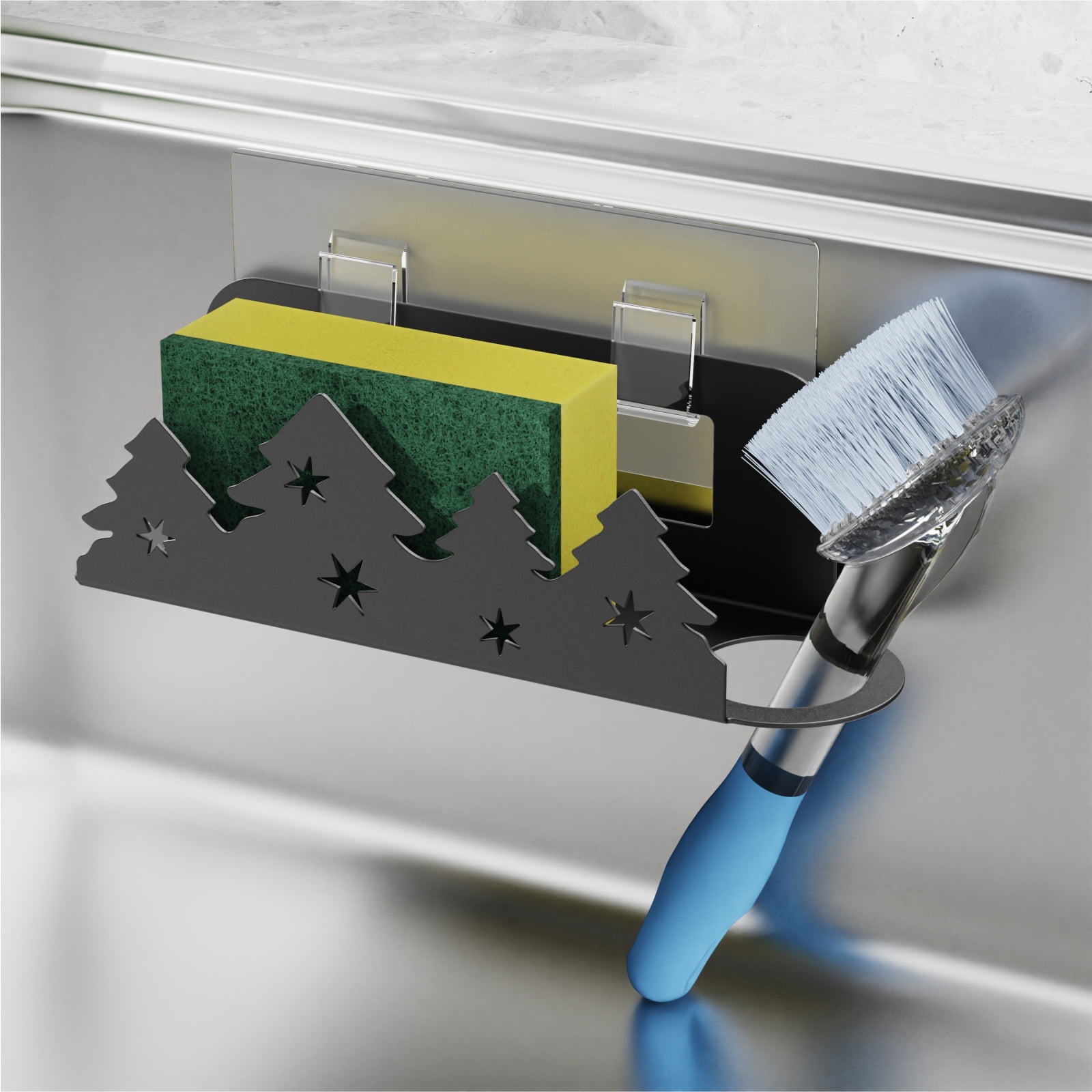 Ispecle Adhesive Sink Caddy 2-in-1 Kitchen Sink Organizer with Sponge ...