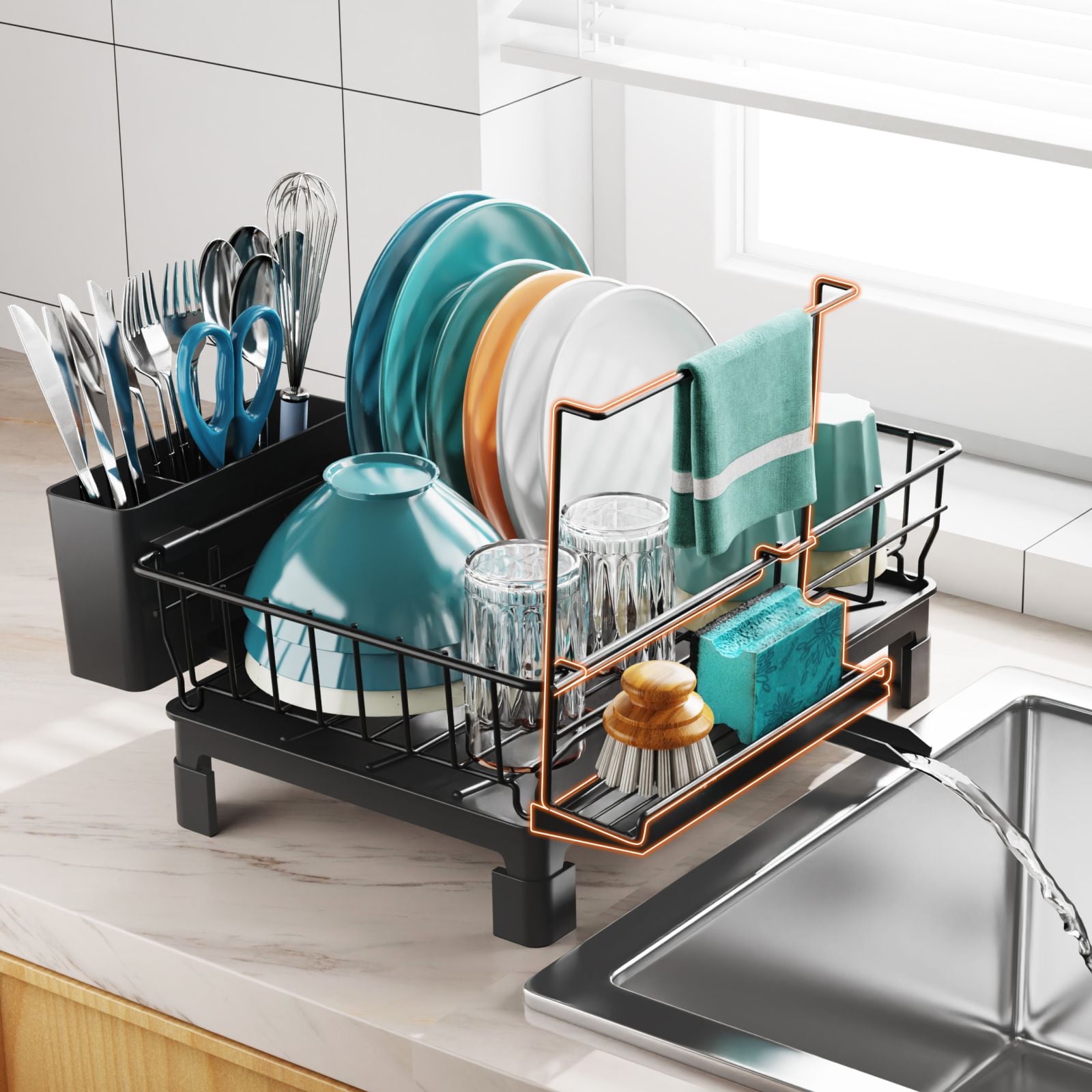iSPECLE Dish Drying Rack with Sink Sponge Holder for Kitchen Counter ...