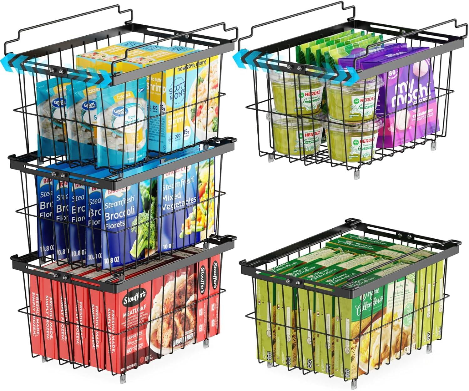 iSPECLE Freezer Organizer Bins - 5 Pack Adjustable & Extra Large Deep ...