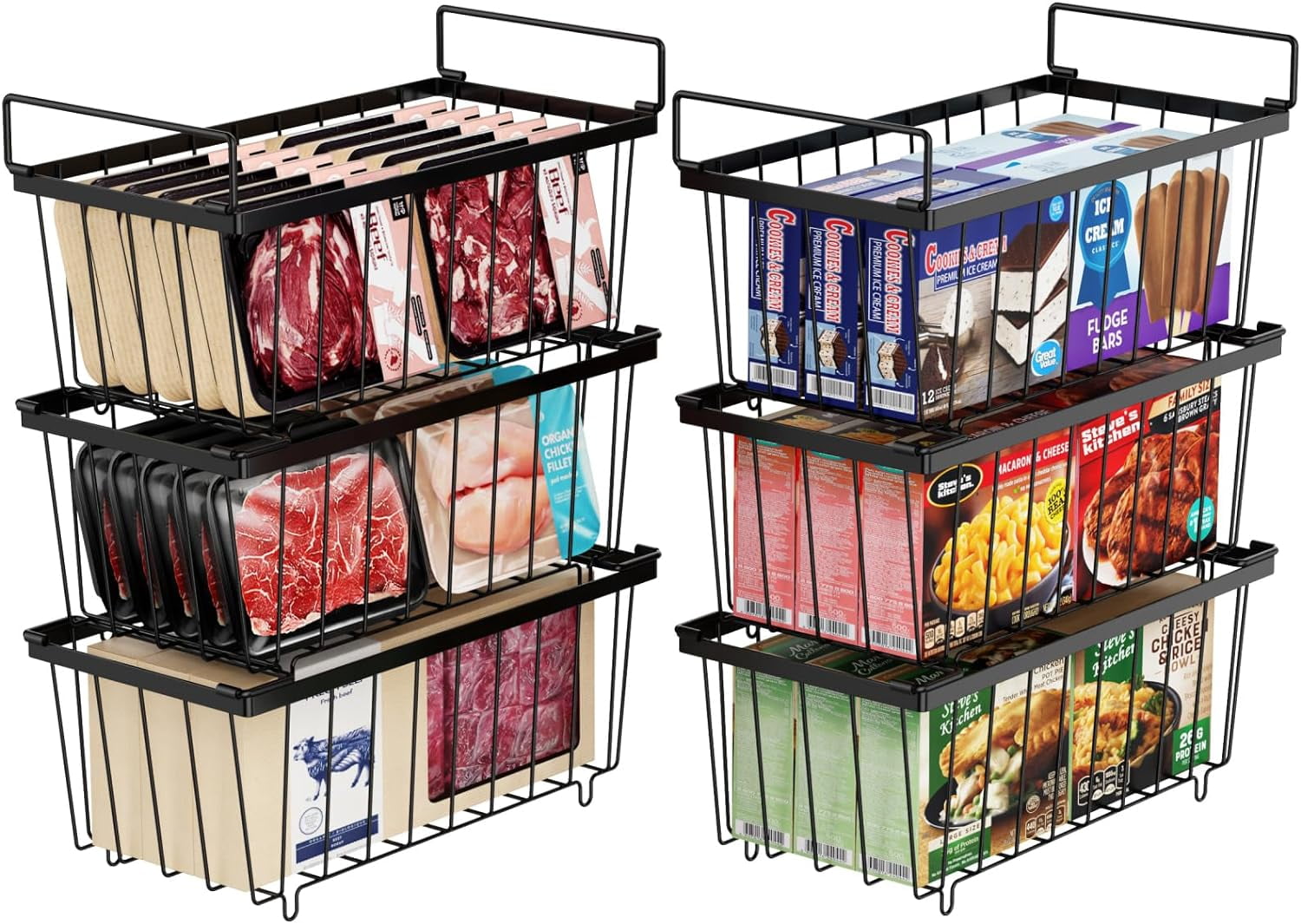 iSPECLE Chest Freezer Organizer - 6 Pack Stackable Freezer Baskets for ...