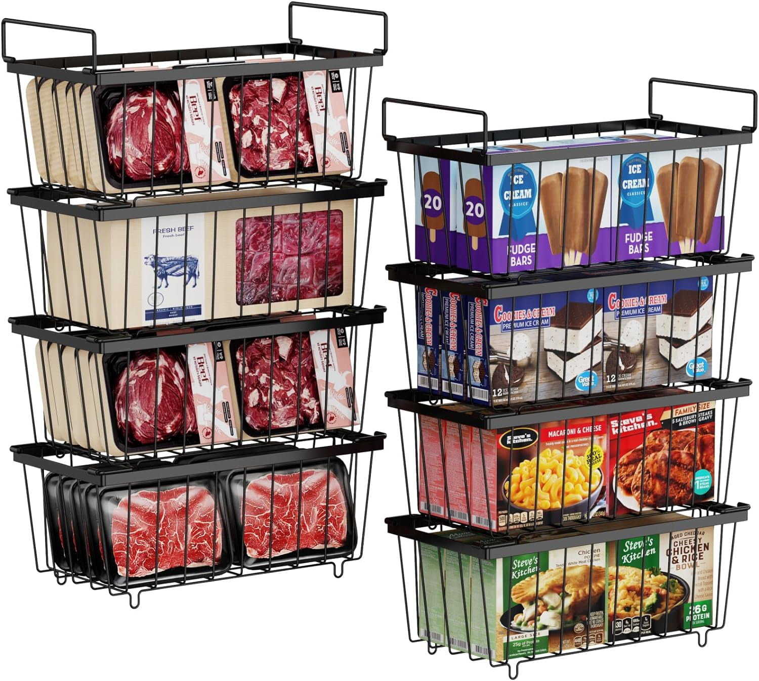 iSPECLE Freezer Organizer Bins - 8 Pack Stackable Freezer Baskets for 7 ...