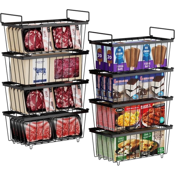 iSPECLE Freezer Organizer Bins, 8 Pack Stackable Baskets with Handles ...
