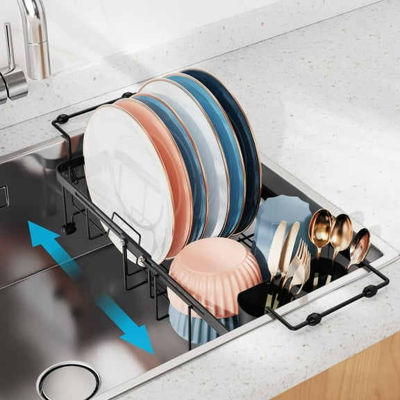 Dish Drying Rack in Sink - Expandable (14.5''-18''L) Over The Sink Dish ...