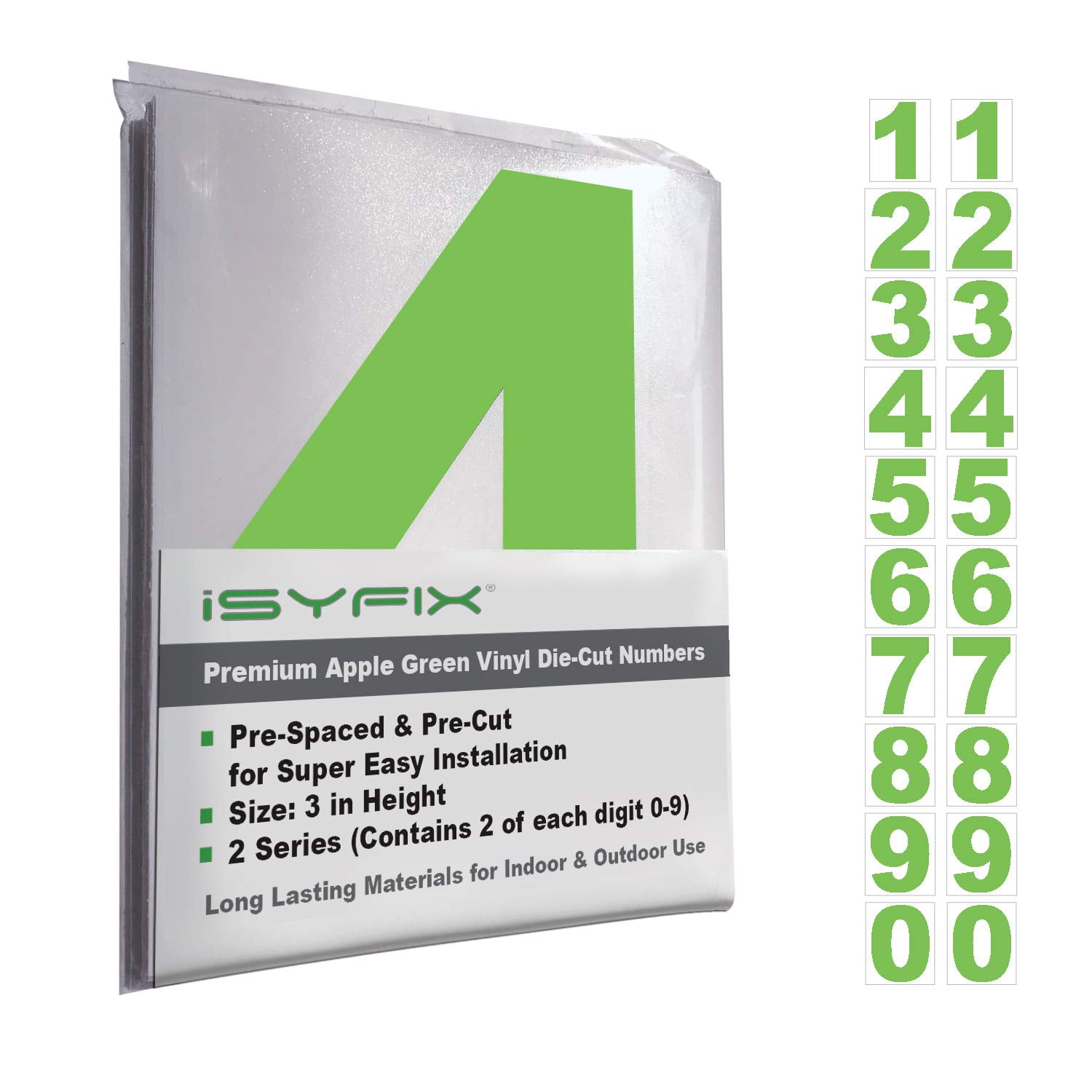 iSYFIX Apple Green Vinyl Numbers Stickers - 3 Inch Self Adhesive (2 ...