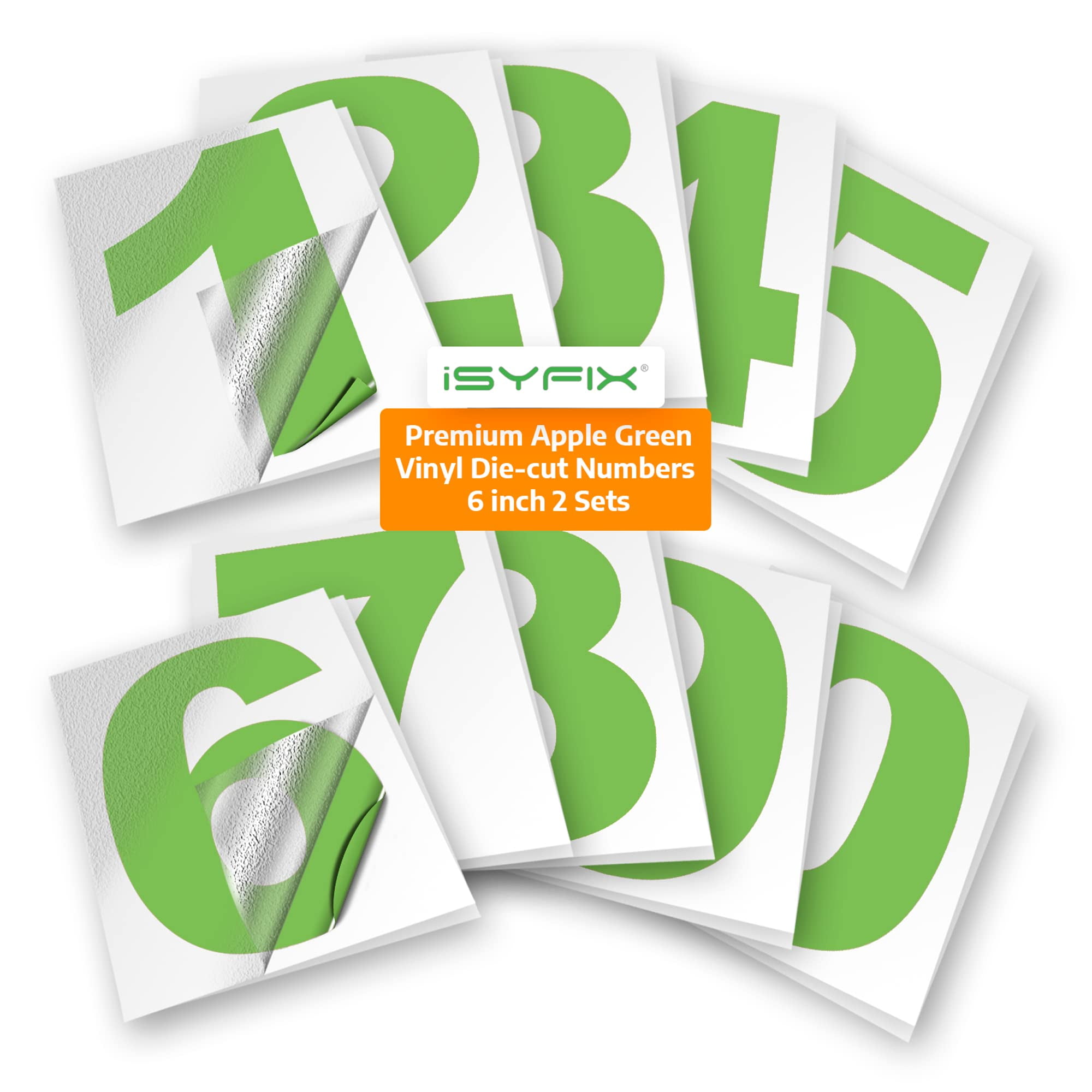 iSYFIX Apple Green Vinyl Numbers Stickers – 6 Inch Self Adhesive (2 ...