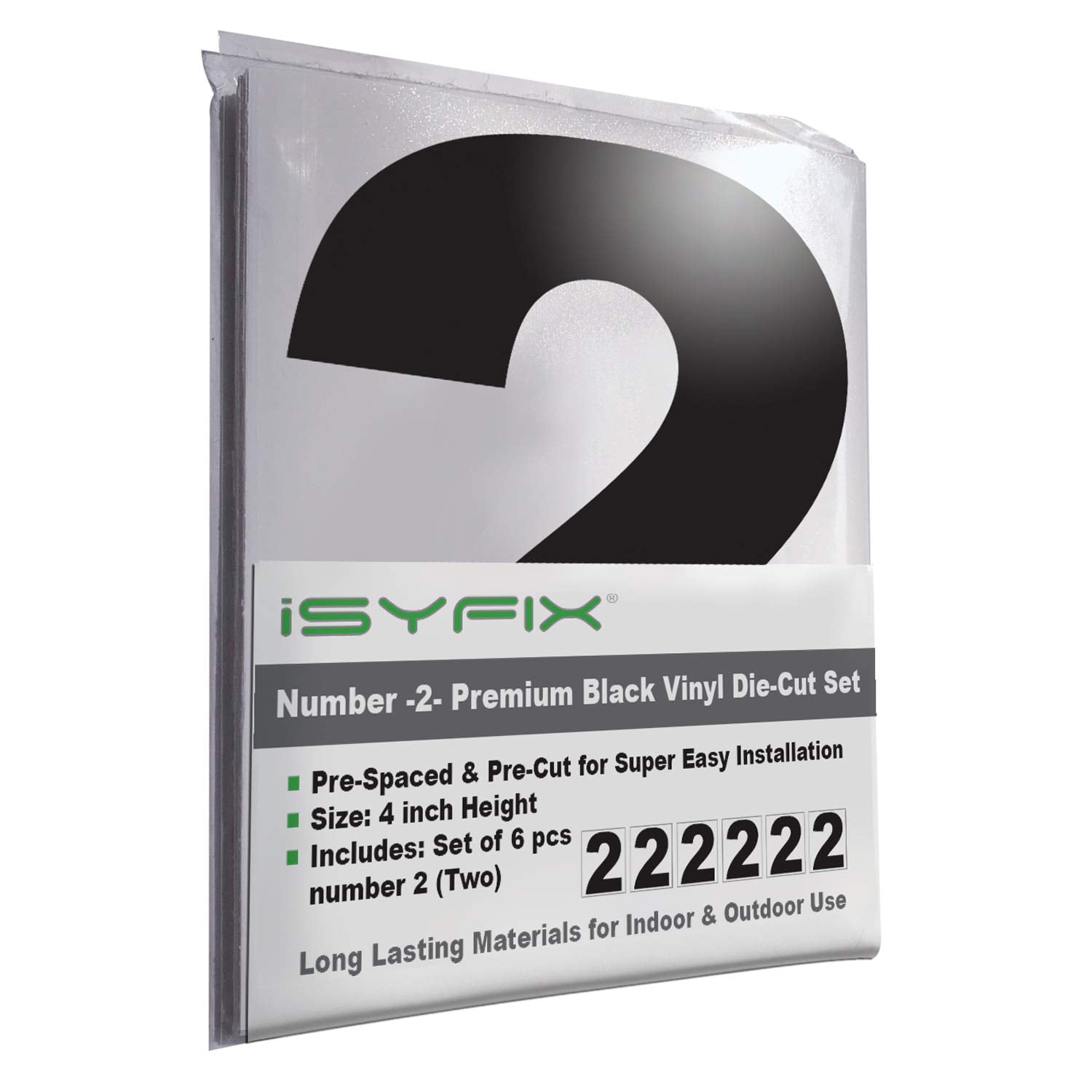 iSYFIX Black Vinyl Number 2 (Two) Stickers - 6 Pack 4 inch Self ...