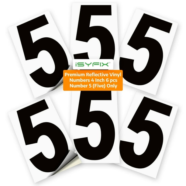 iSYFIX Black Vinyl Number 5 (FIVE) Stickers - 6 Pack 4 inch - Premium ...