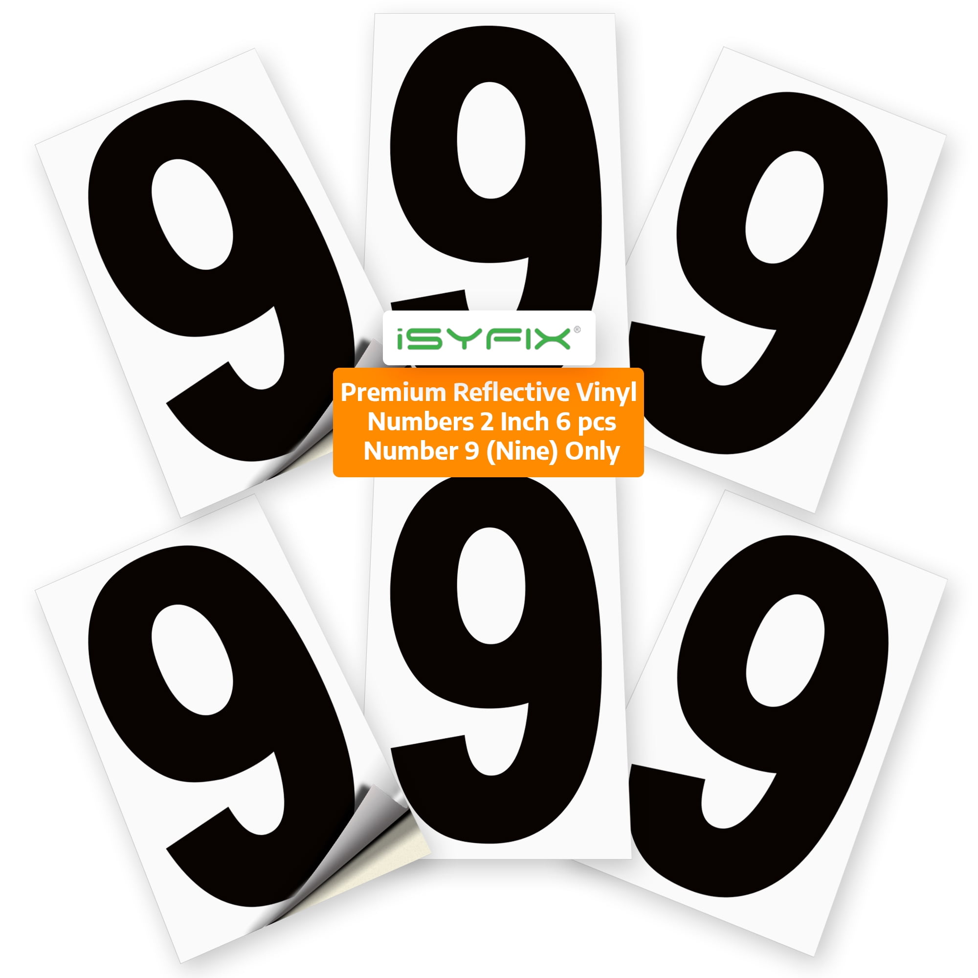 iSYFIX Black Vinyl Number 9 (NINE) Stickers - 6 Pack 2 inch - Premium ...