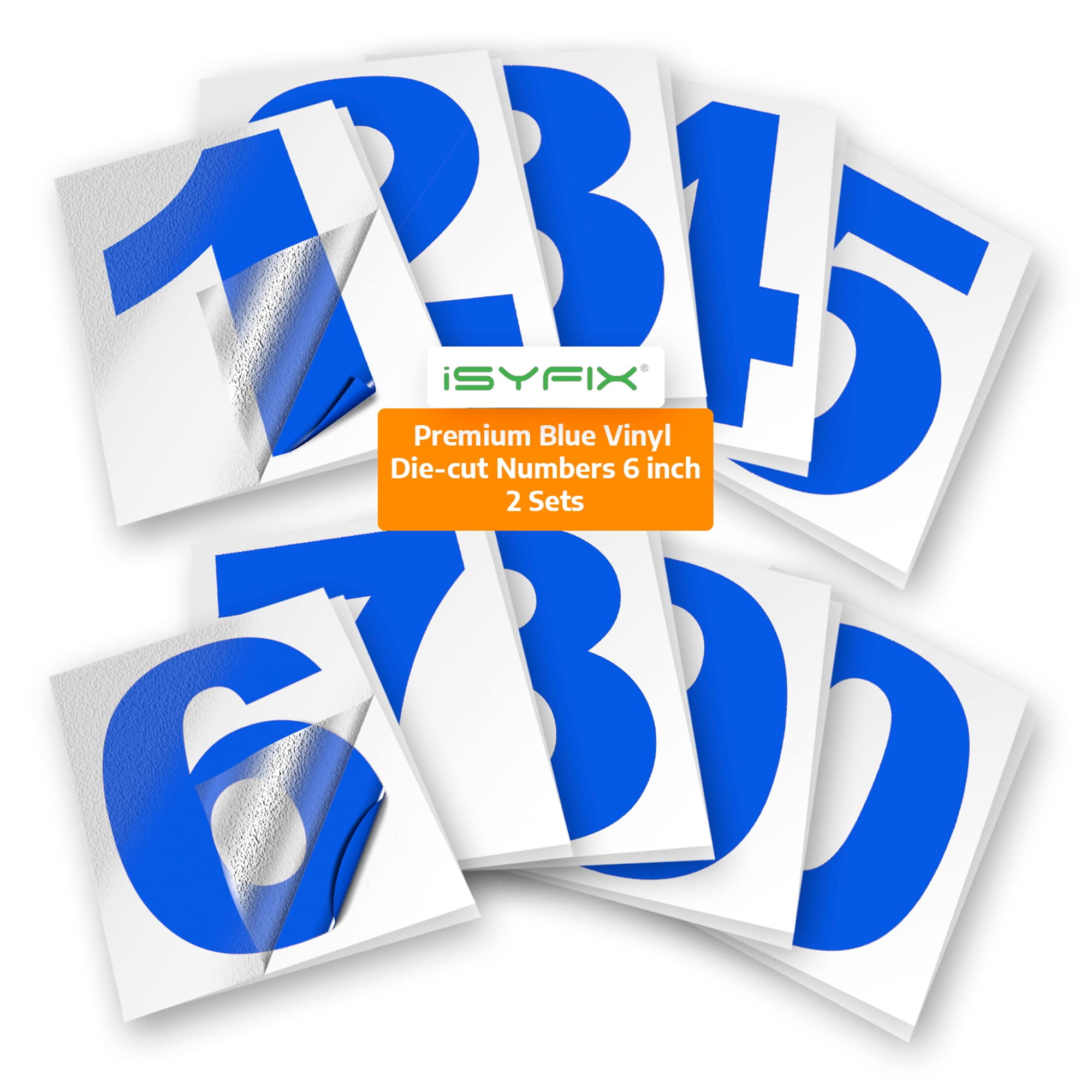 iSYFIX Blue Vinyl Numbers Stickers – 6 Inch Self Adhesive (2 Sets ...